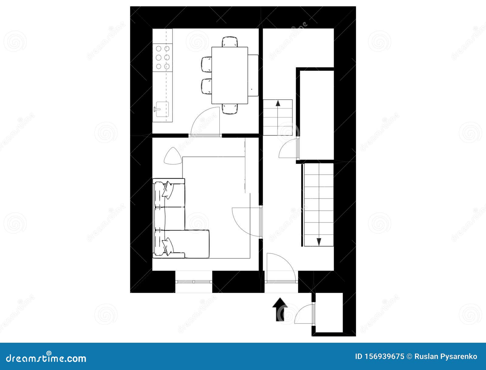 2d Floor Plan. Black&white Floor Plan. Stock Illustration ...
