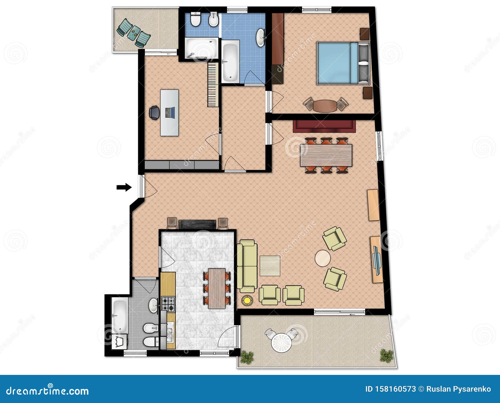 3d Floor Plan . Floor Plan. Color Floor Plans 3d Royalty-Free Stock ...