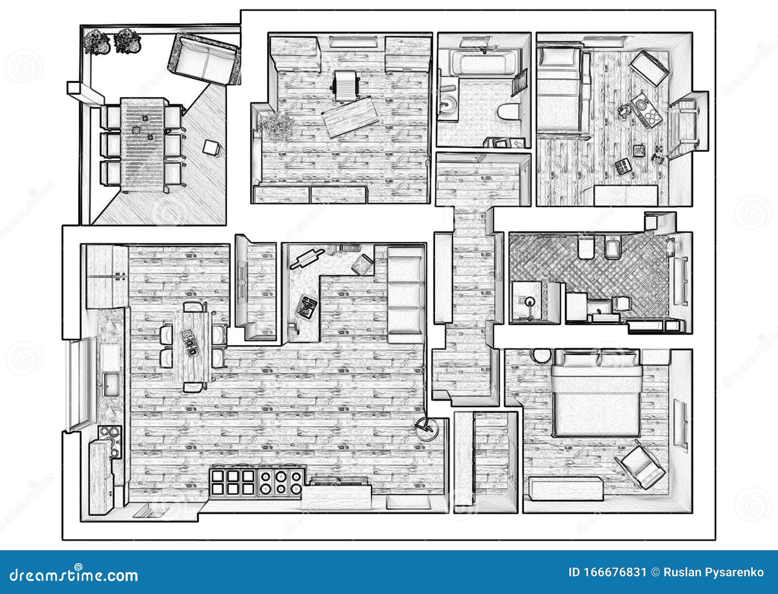 Concept Sketch 3d Floor Plan Illustration Stock Illustration ...