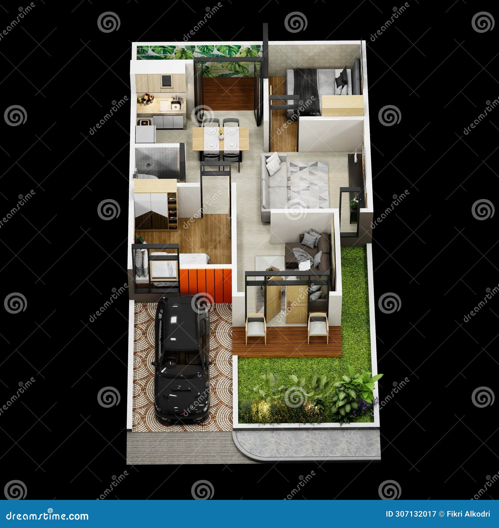 3d Floor Plan of a House Top View Minimalist House 84 Square Meters ...