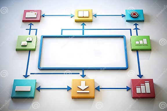 A 3D Flowchart Diagram with Colorful Icons and Arrows Connecting ...