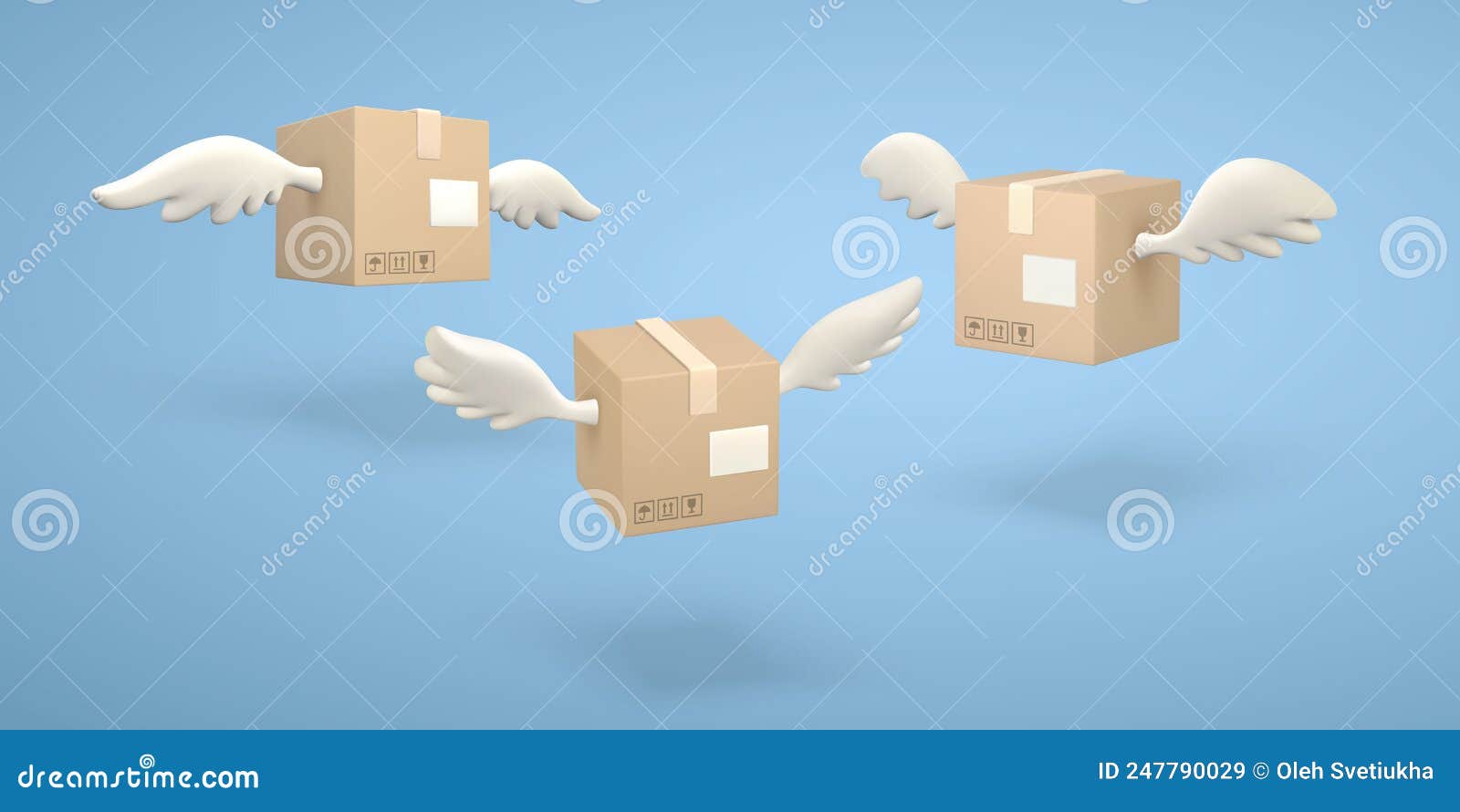 3d Flying Parcel with Wings. Carton Delivery Packaging. Delivery ...
