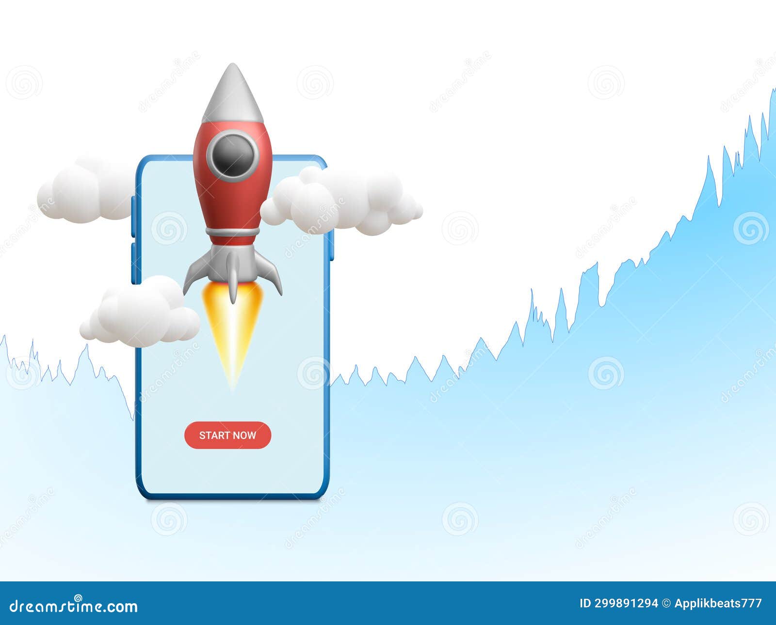 3D Flying Space Rocket with Trading Graph on Mobile Phone. Space for ...
