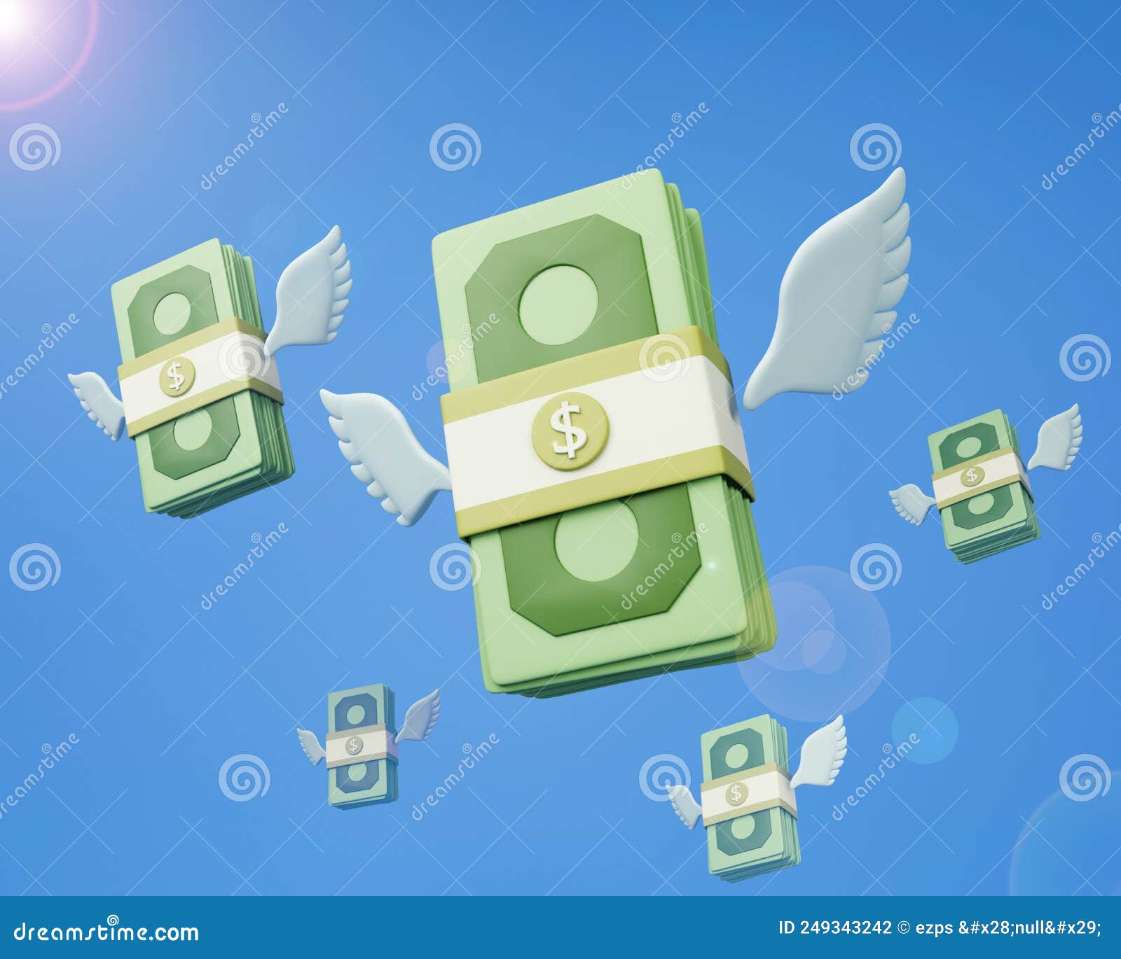 Flying Man With Stack Of Money In His Hand. Money Wing. Cartoon Vector ...