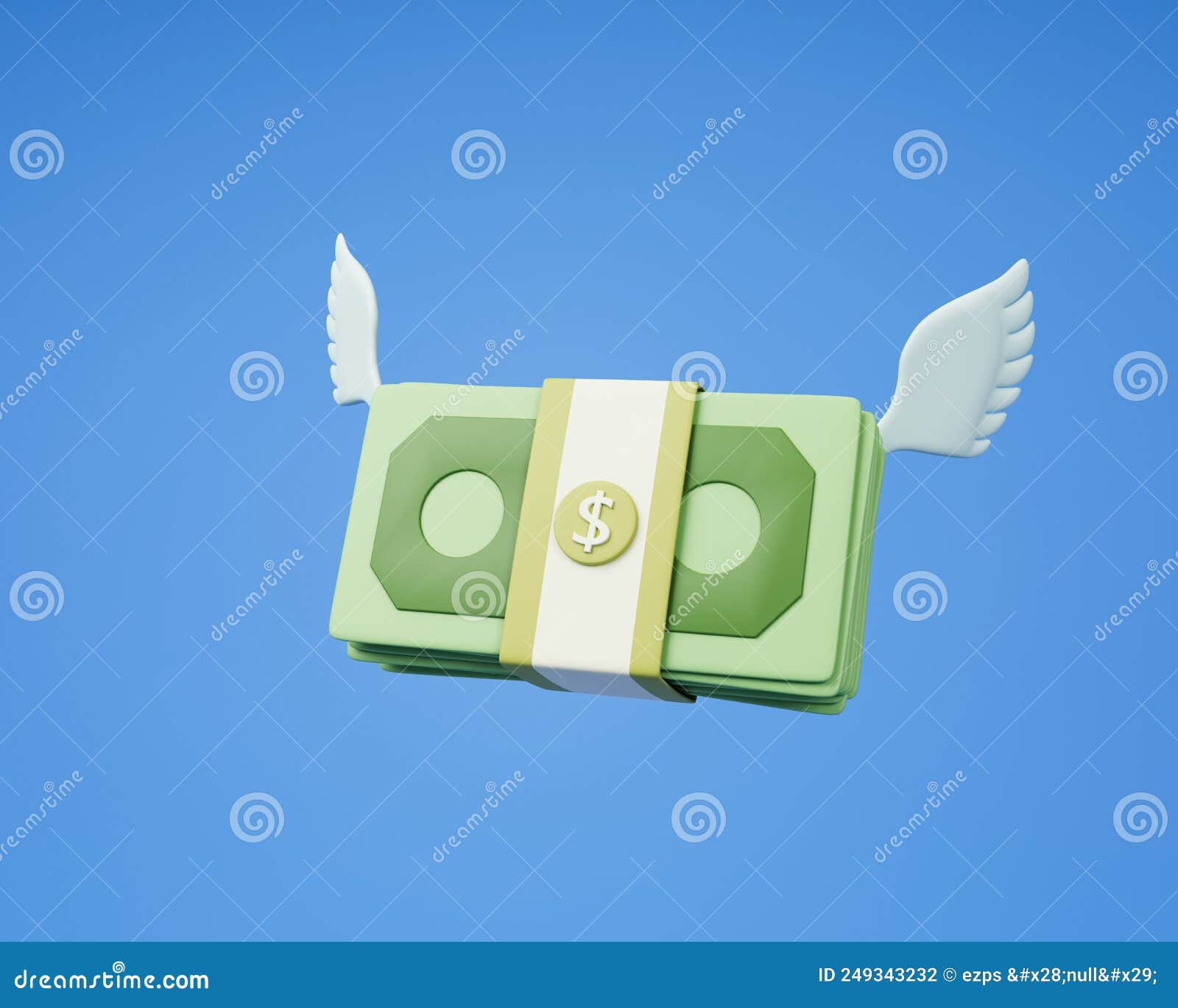 3D Flying Stack of Money on Blue Background Stock Illustration ...