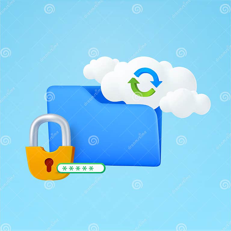 3d Folder with Cloud, Sync Icon, Secured Lock, Password Input, Isolated on Background. Design ...