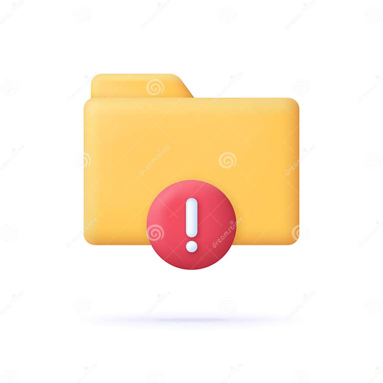 3D Folder with Exclamation Mark. Folder Error. Warning and Notification ...