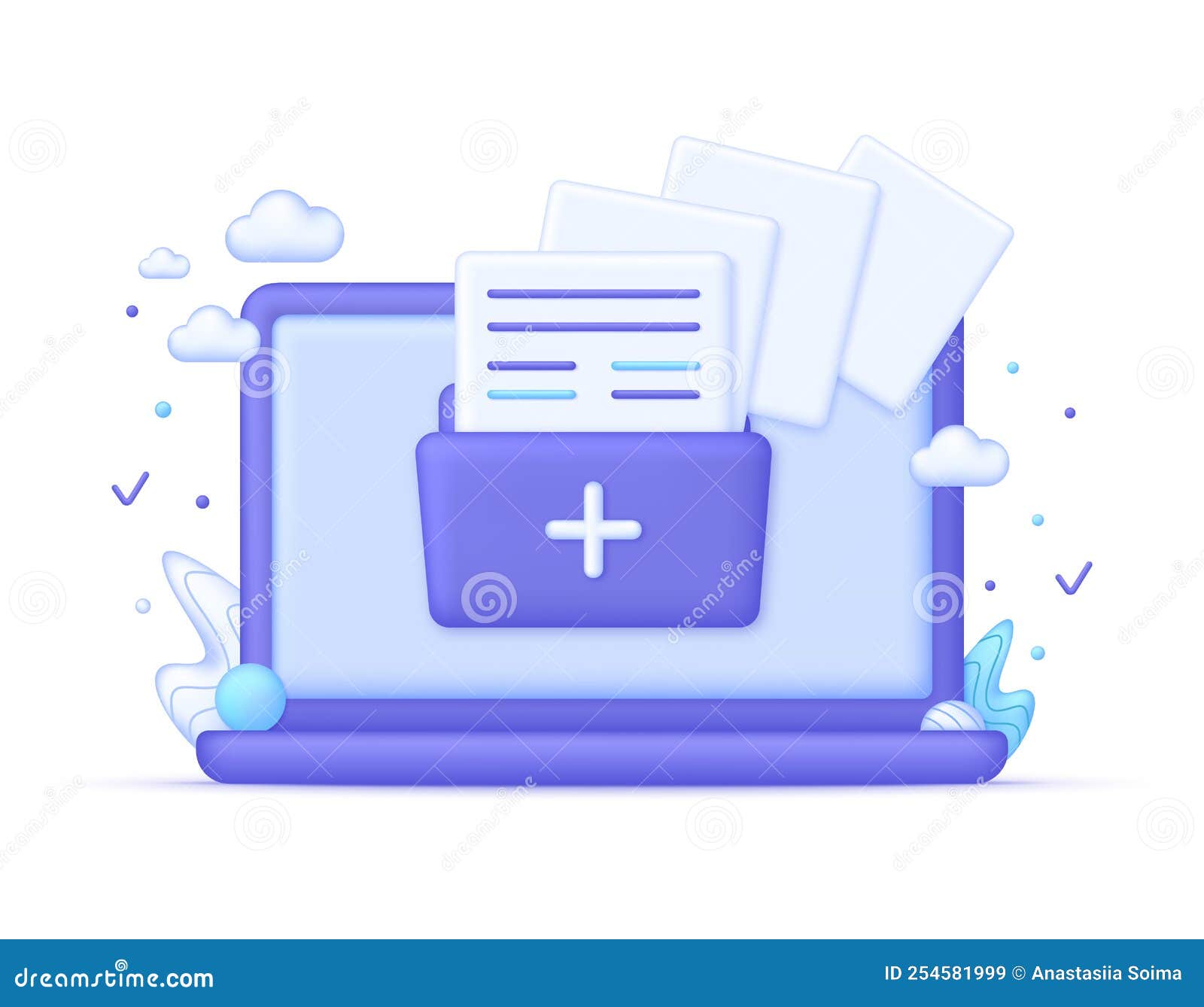 3D Folder Symbol on Computer Illustration. Concept of Data Sharing ...