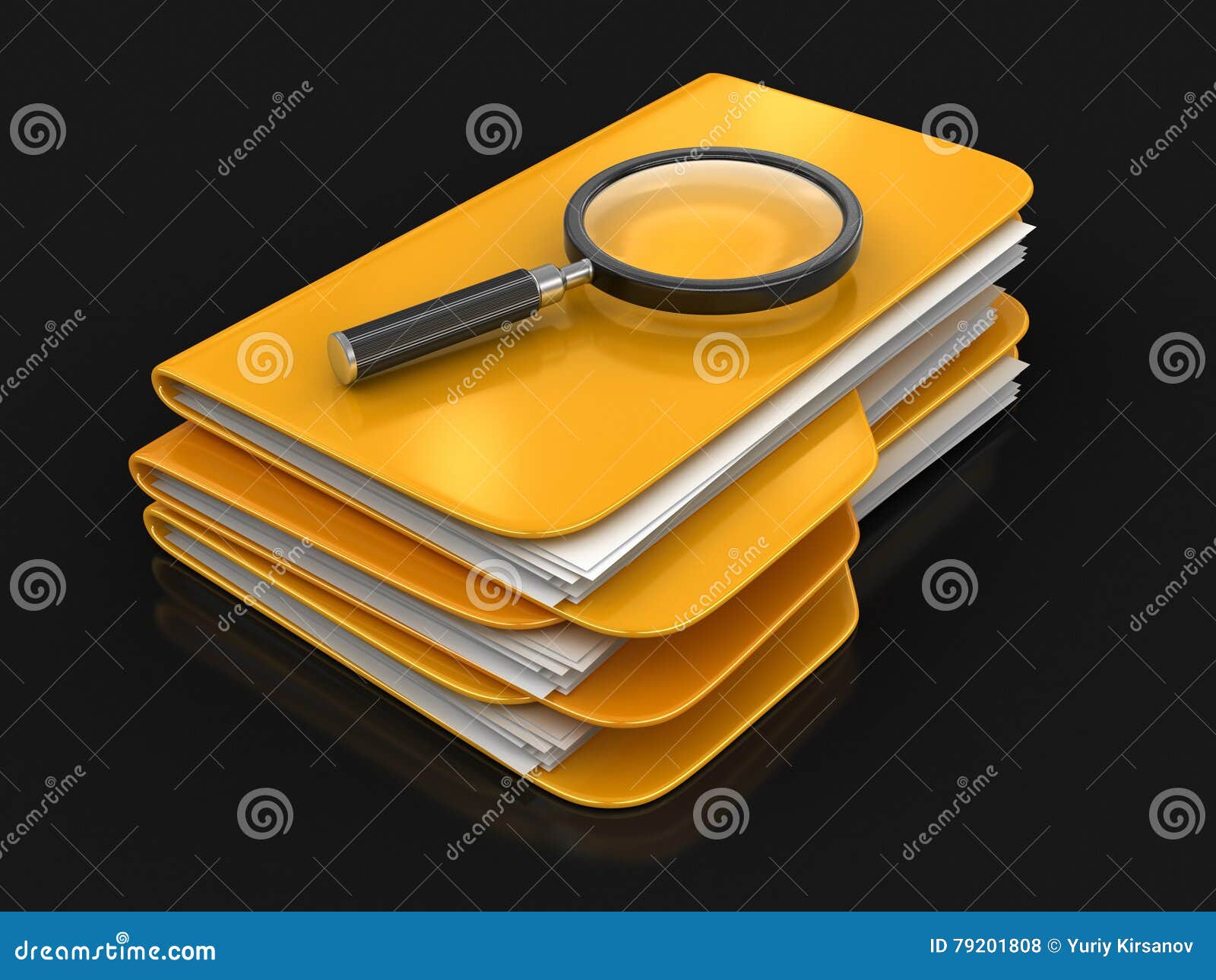 Folders And Magnifying Glass. File Search. 3D Royalty-Free Stock Image ...