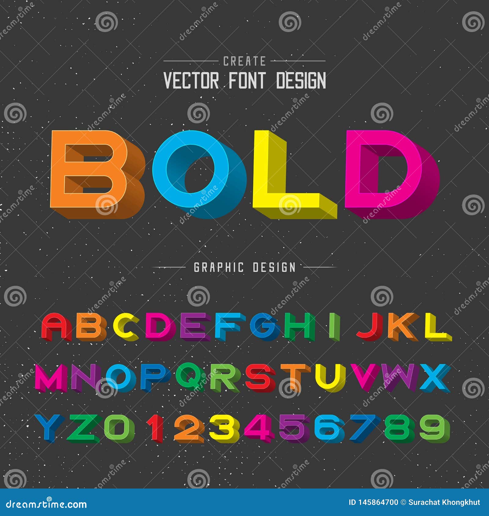 3D Font Color and Alphabet Vector, Writing Bold Typeface Letter, Script ...