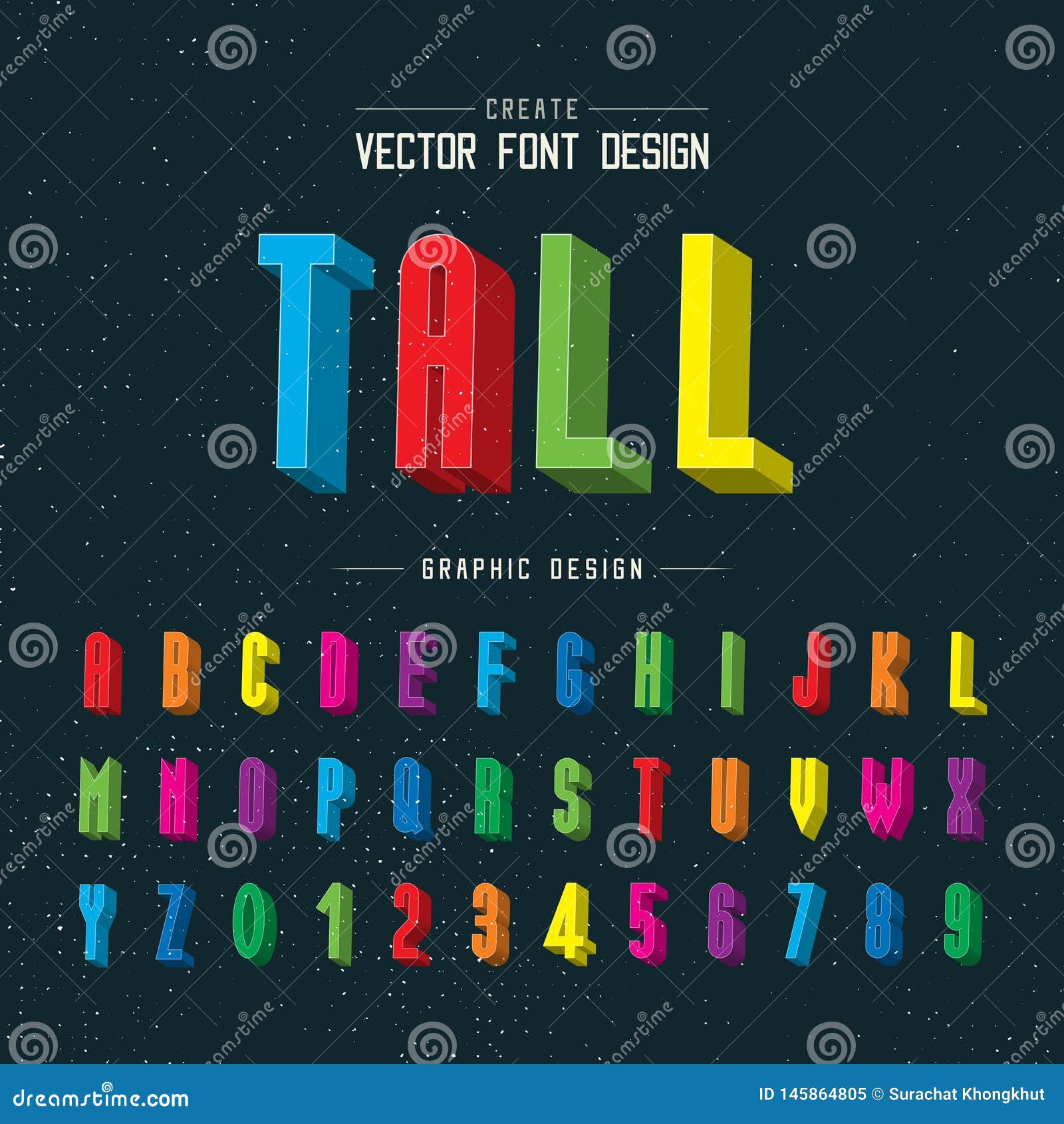 3D Font Color and Alphabet Vector, Writing Tall Typeface Letter Design ...