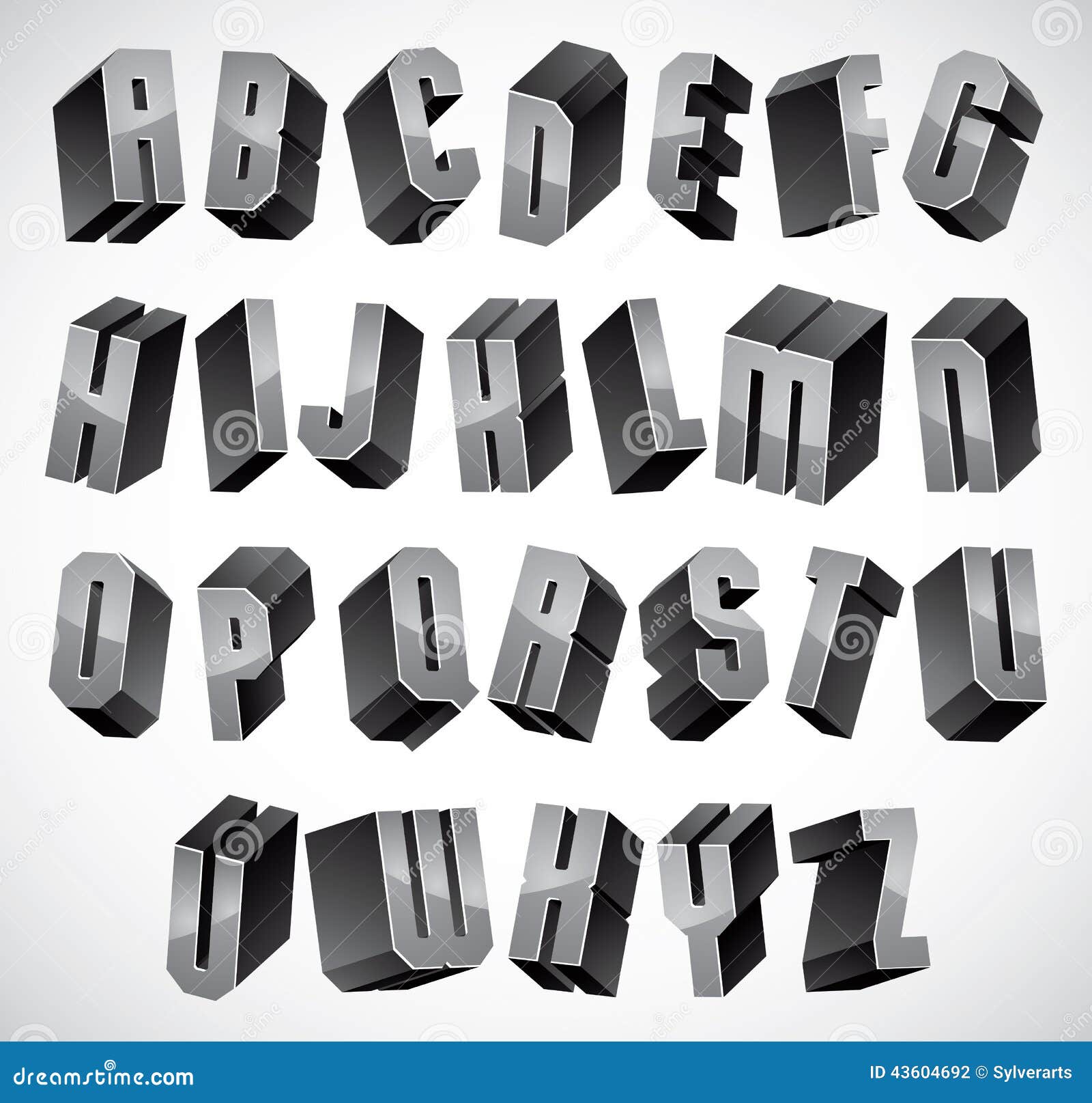 3d Font, Geometric Dimensional Letters Set. Stock Vector - Illustration ...