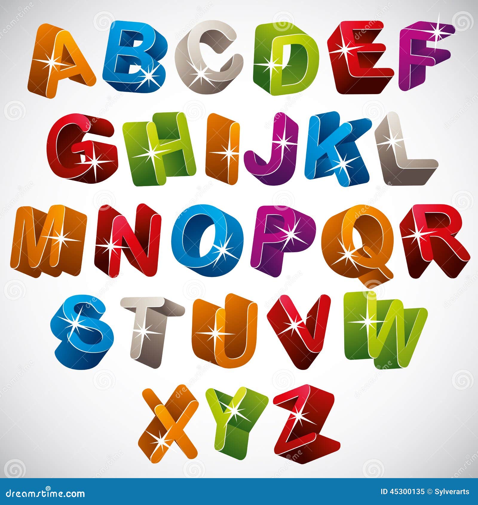 3D Font, Glossy Colorful Alphabet. Stock Vector - Illustration of ...