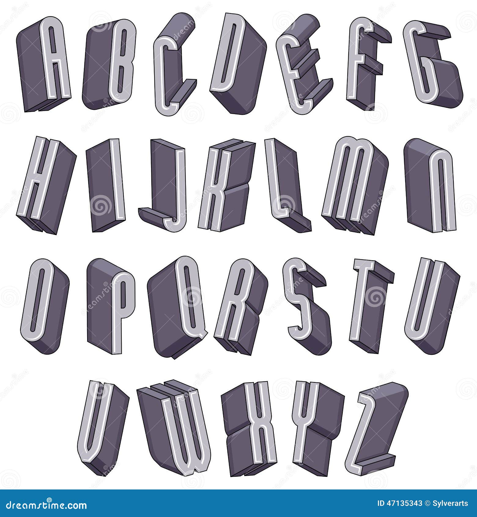 3d Font, Monochrome Dimensional Alphabet. Stock Vector - Illustration ...