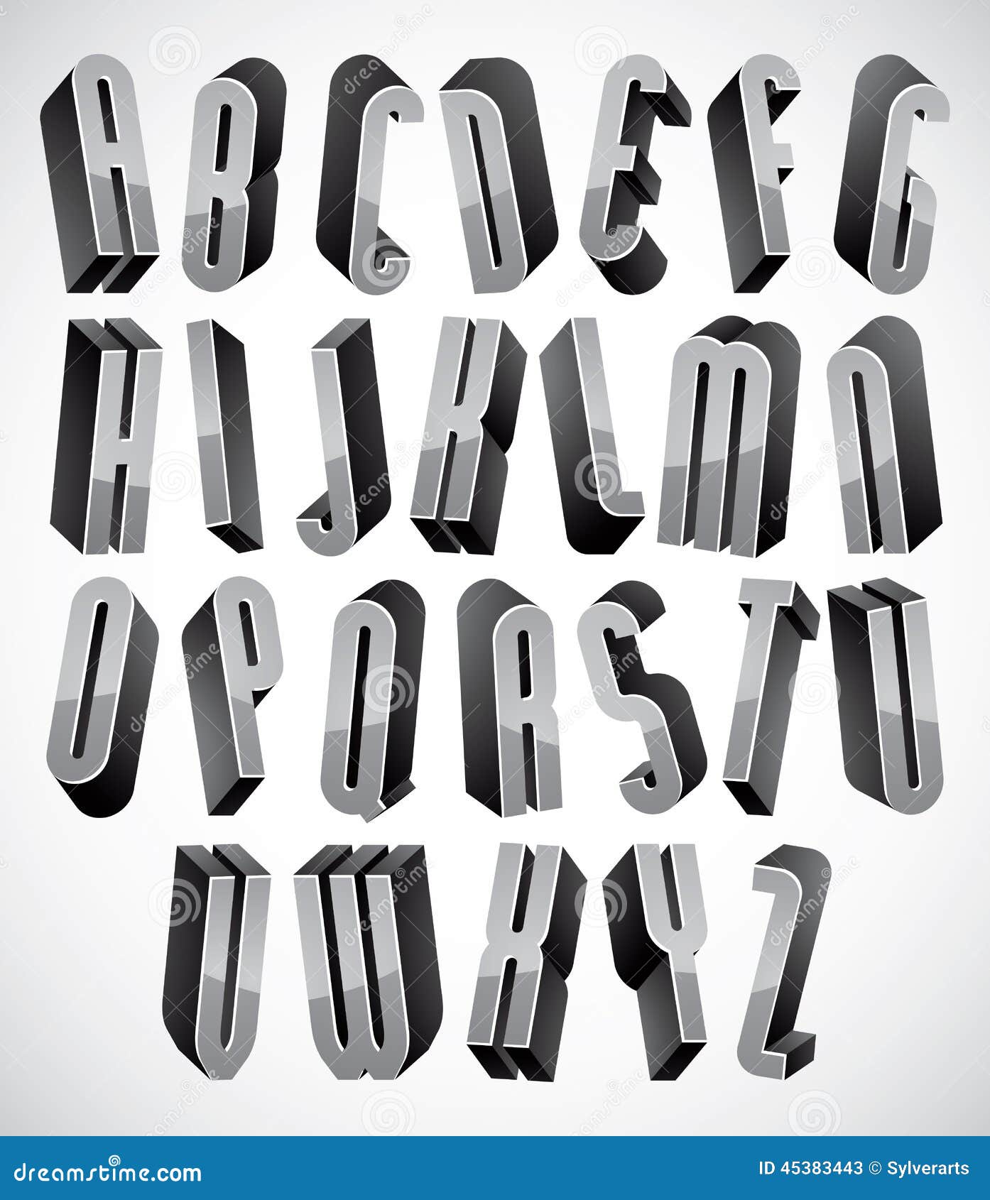 3d Font, Thin and Tall Dimensional Letters Set Stock Vector ...