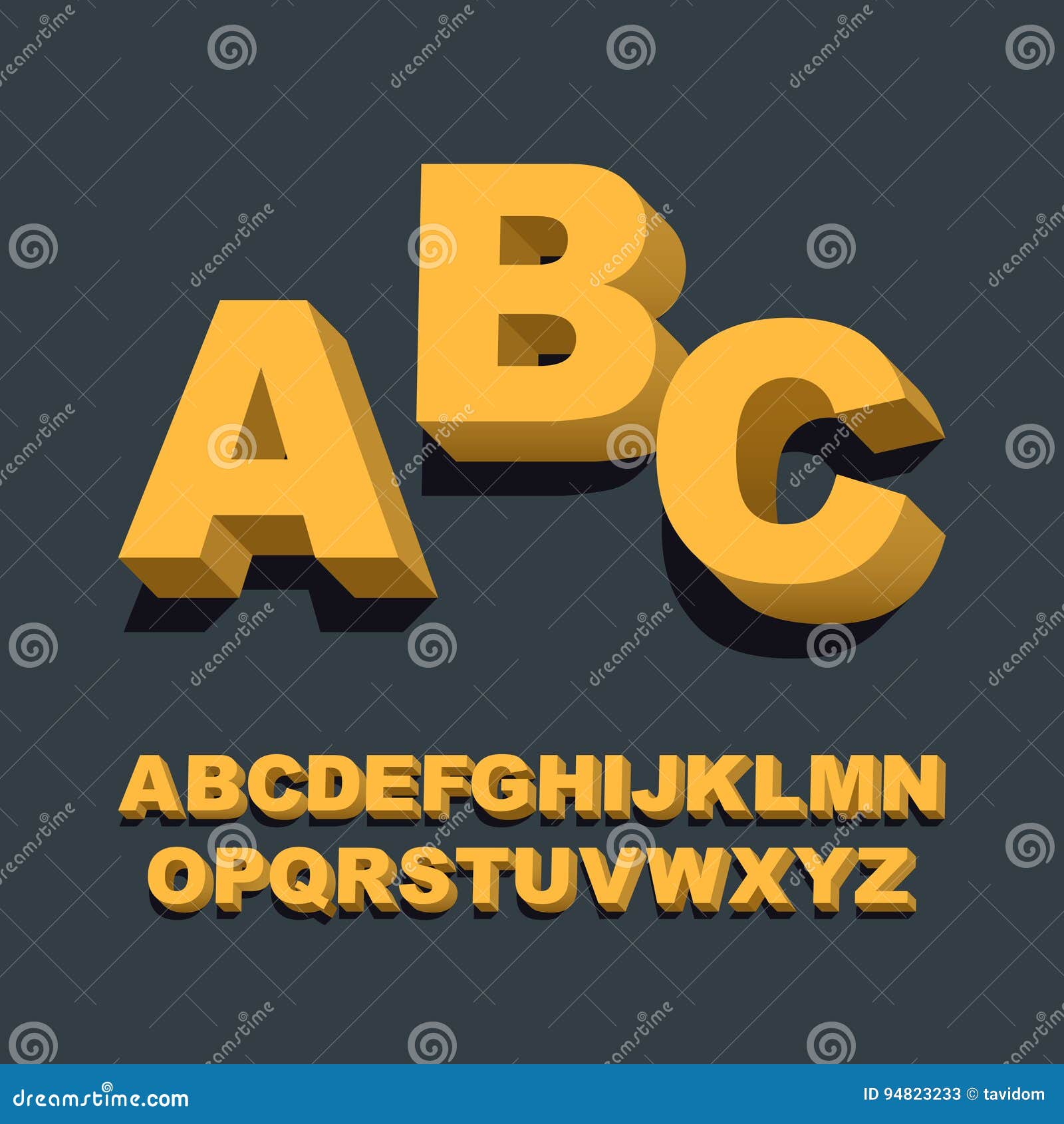 3d Font. Three-dimensional Alphabet Letters. Vector Illustration. Stock ...