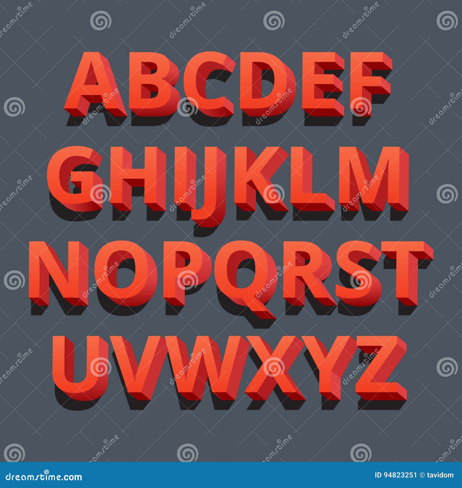 3d Font. Three-dimensional Alphabet Letters. Vector Illustration. Stock ...