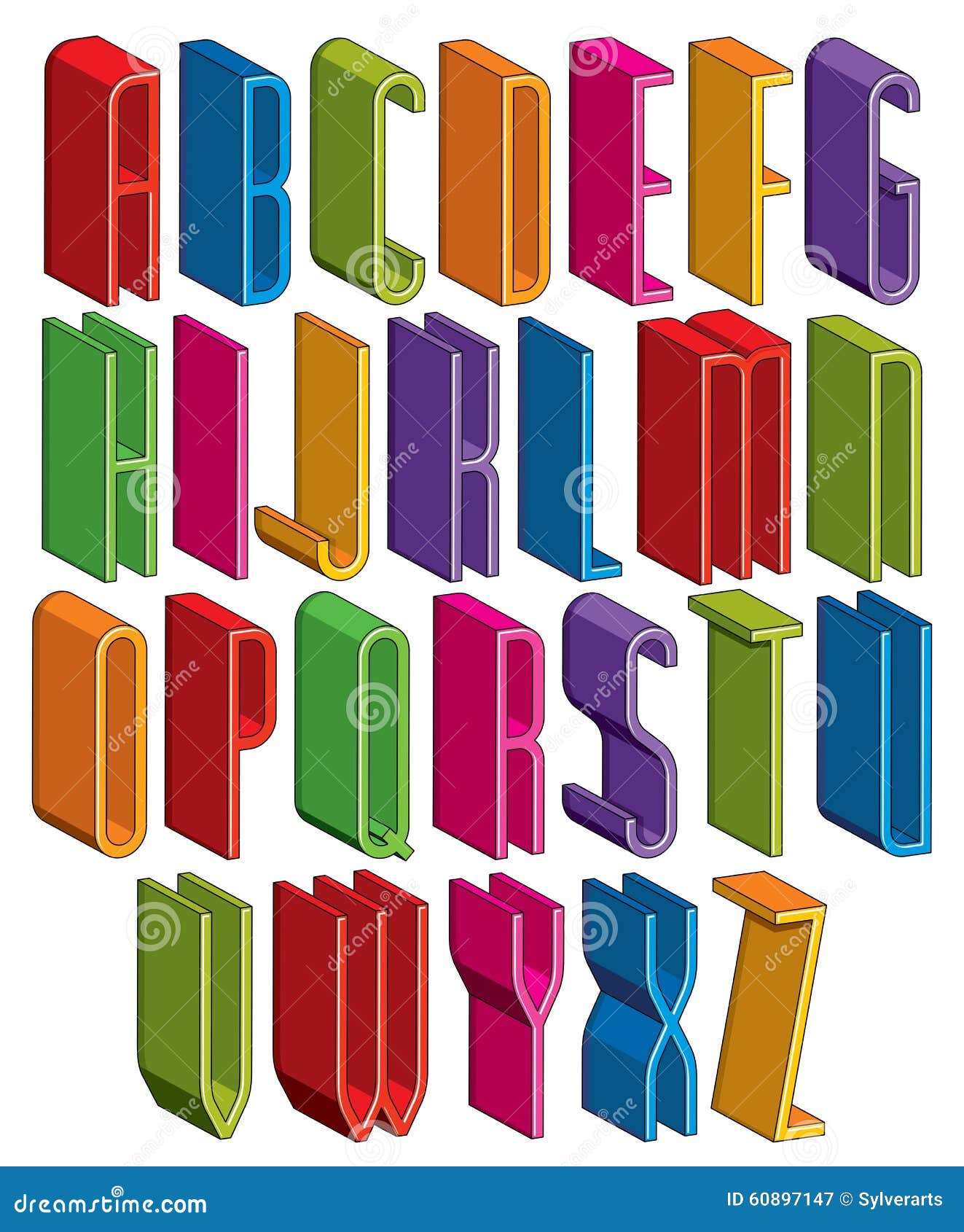 3d Font, Vector Tall Thin Letters. Stock Vector - Illustration of ...