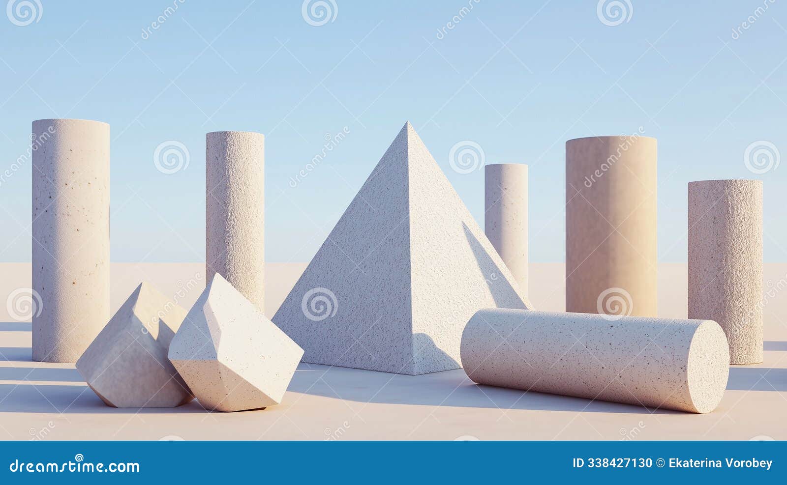 3D Forms: Pyramids and Cylinders on an Infinite Single-Color Background ...
