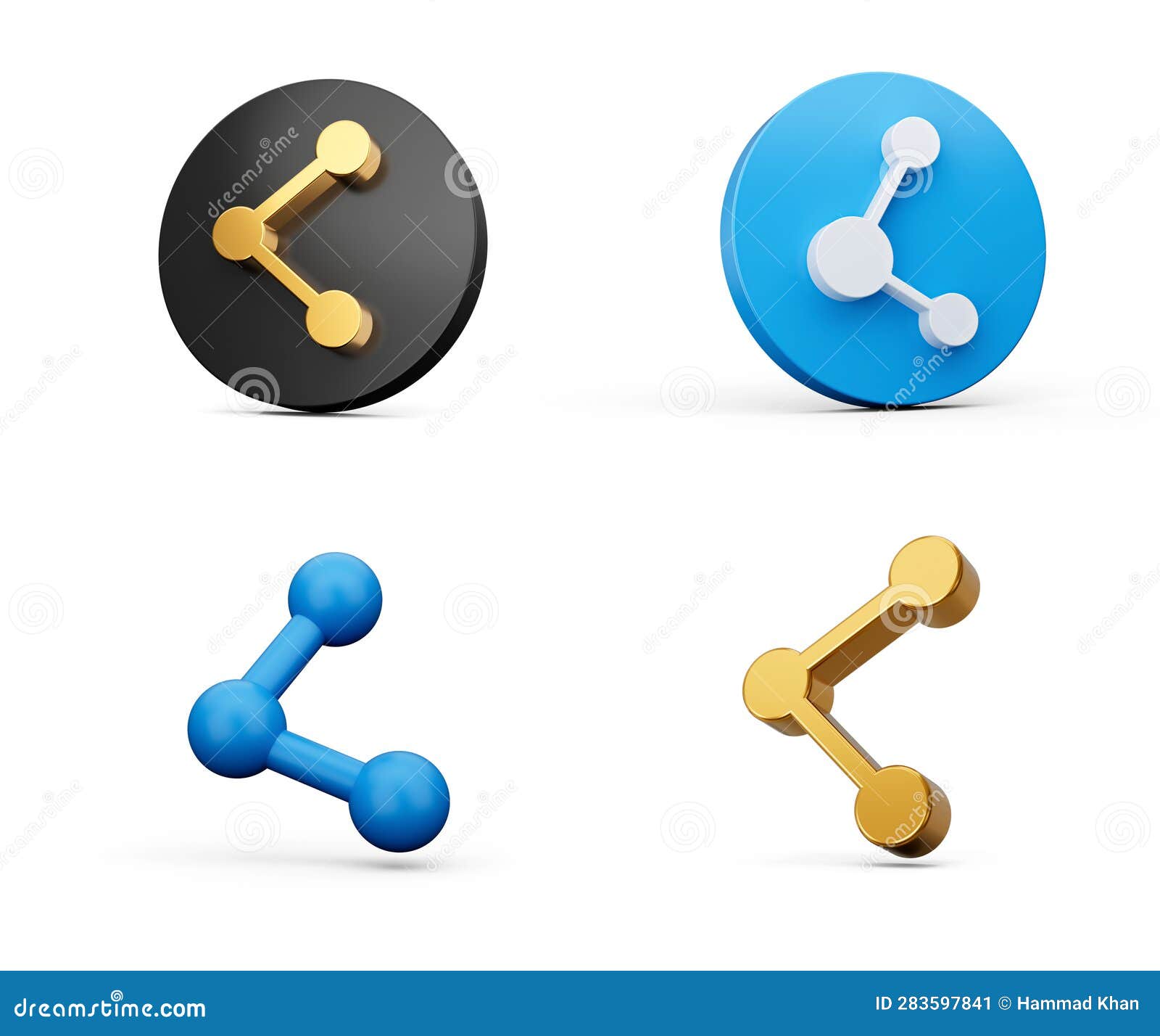 3d Four Different Style of Share Symbols with Rounded Icons on White ...