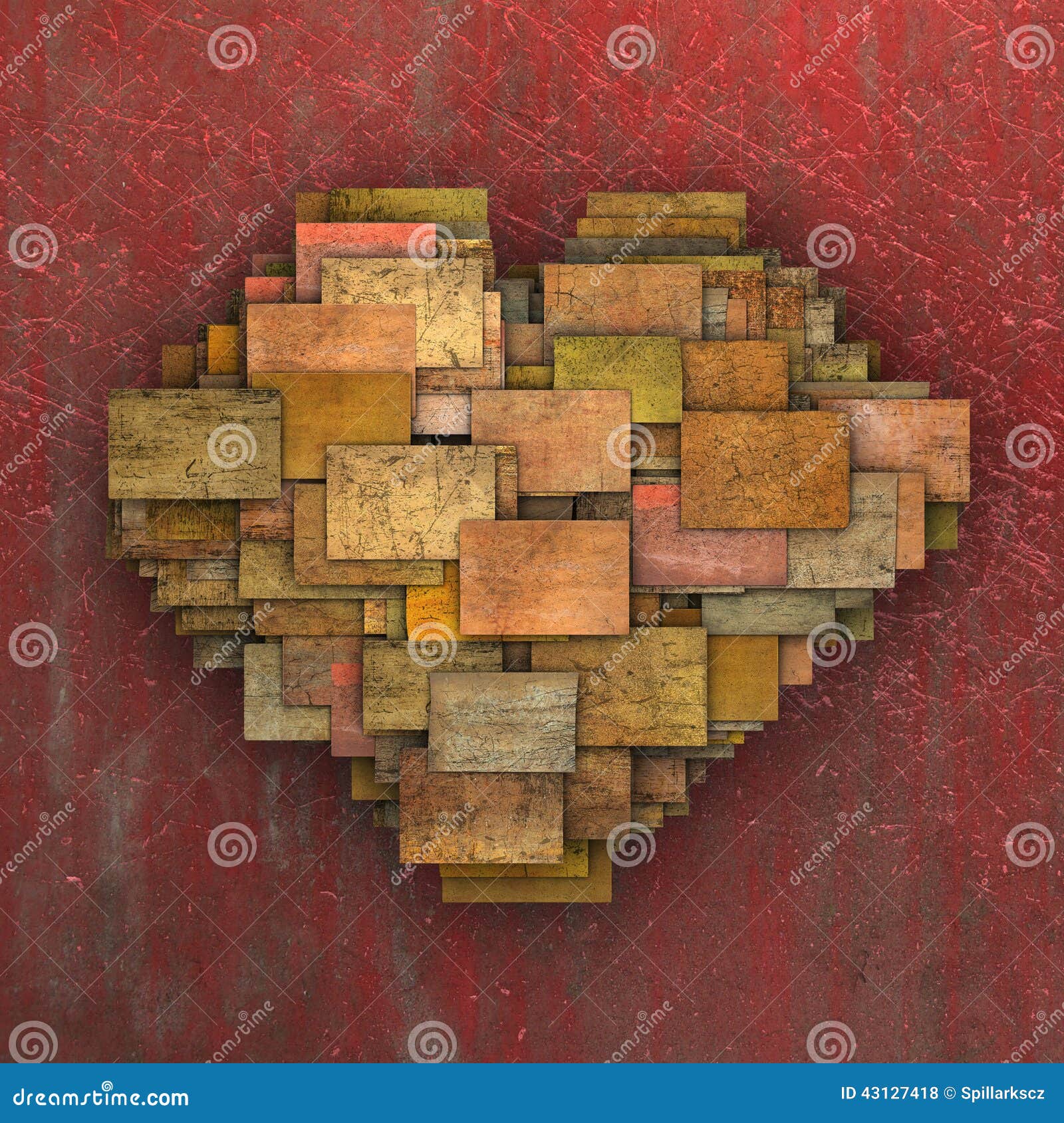 3d Fragmented Love Heart Shape Square Tile Grunge Pattern Stock ...