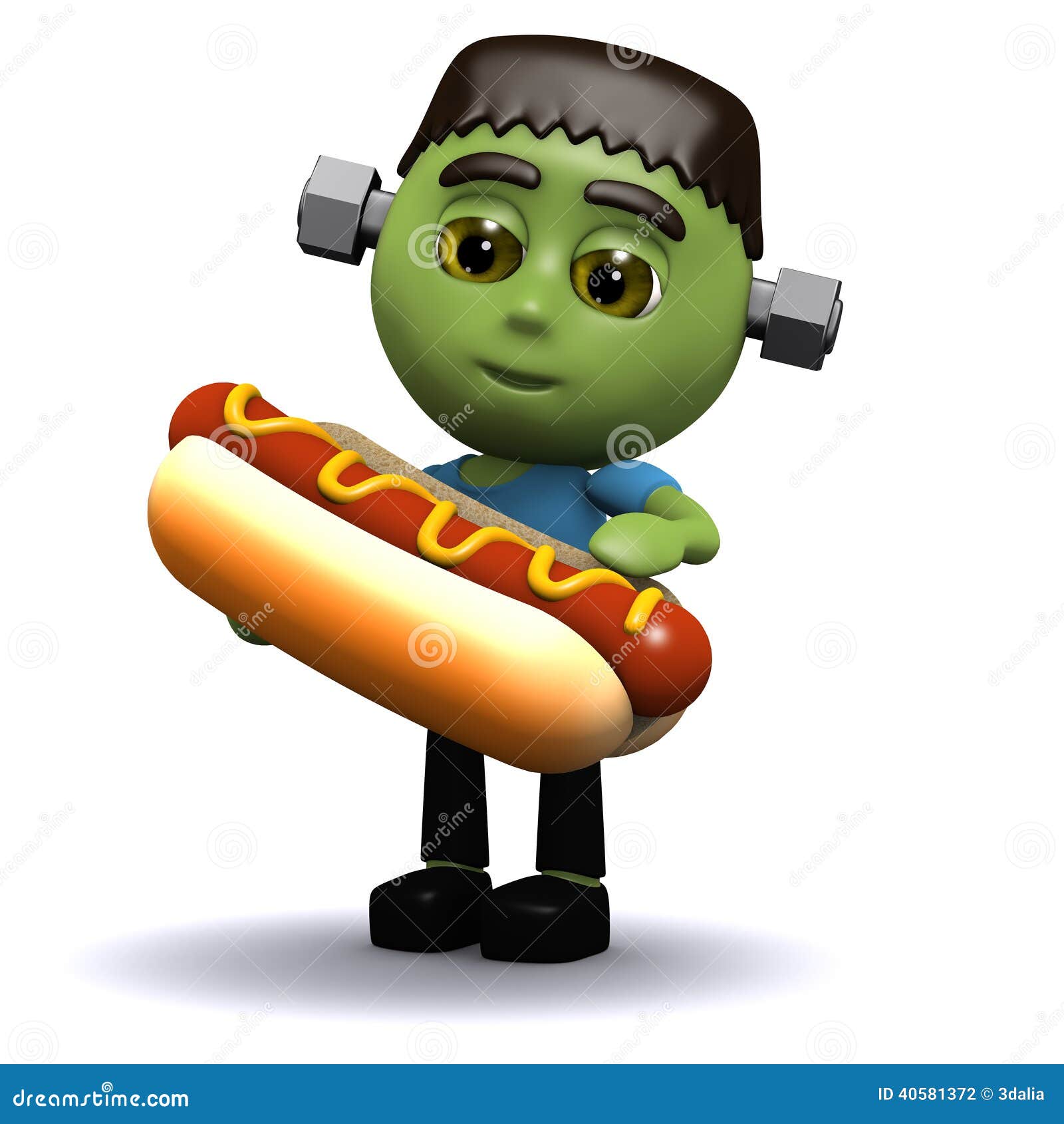 3d Frankenstein Eats a Hotdog Stock Illustration - Illustration of meal ...