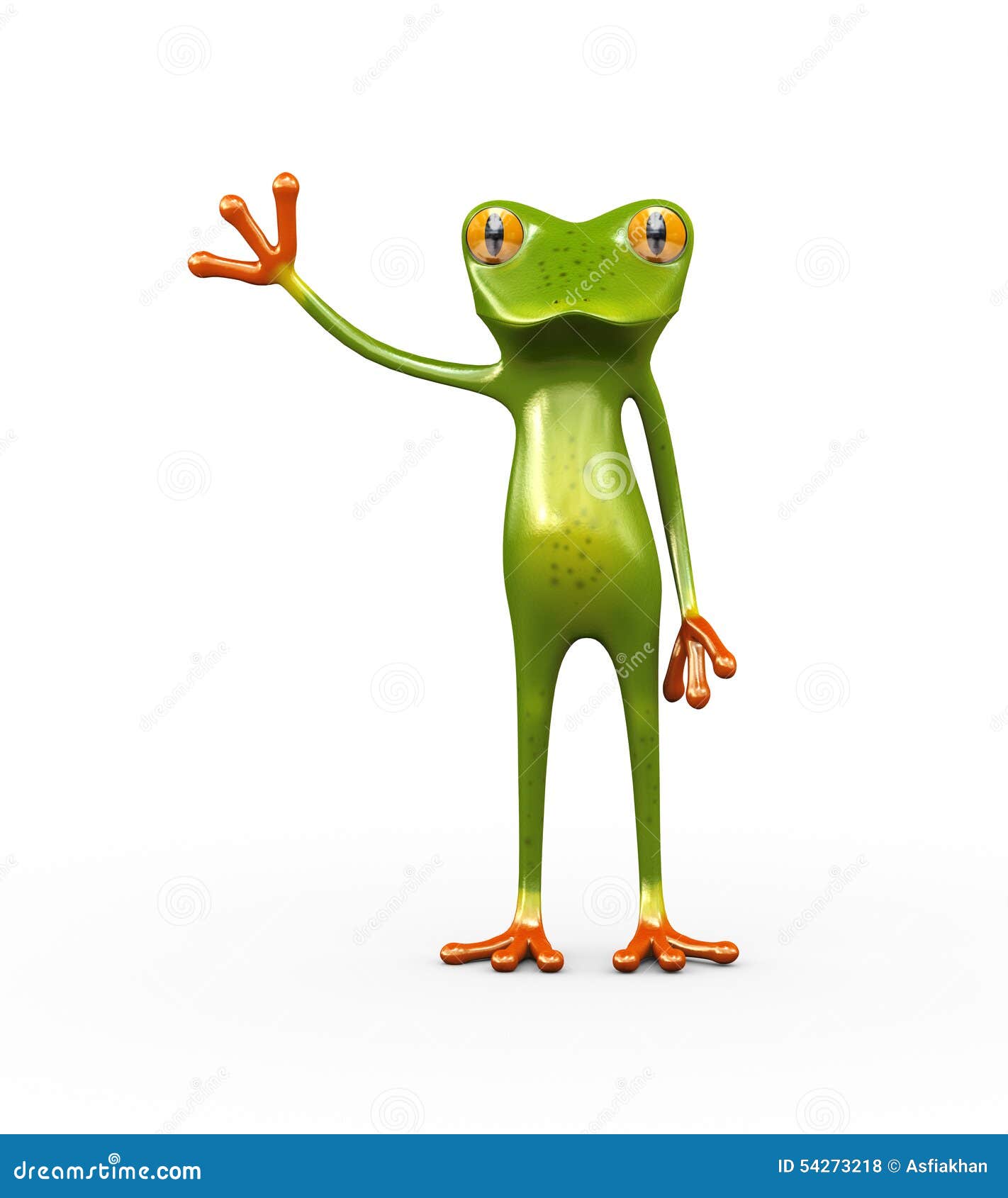 3d frog with one hand up stock illustration. Illustration of cute ...