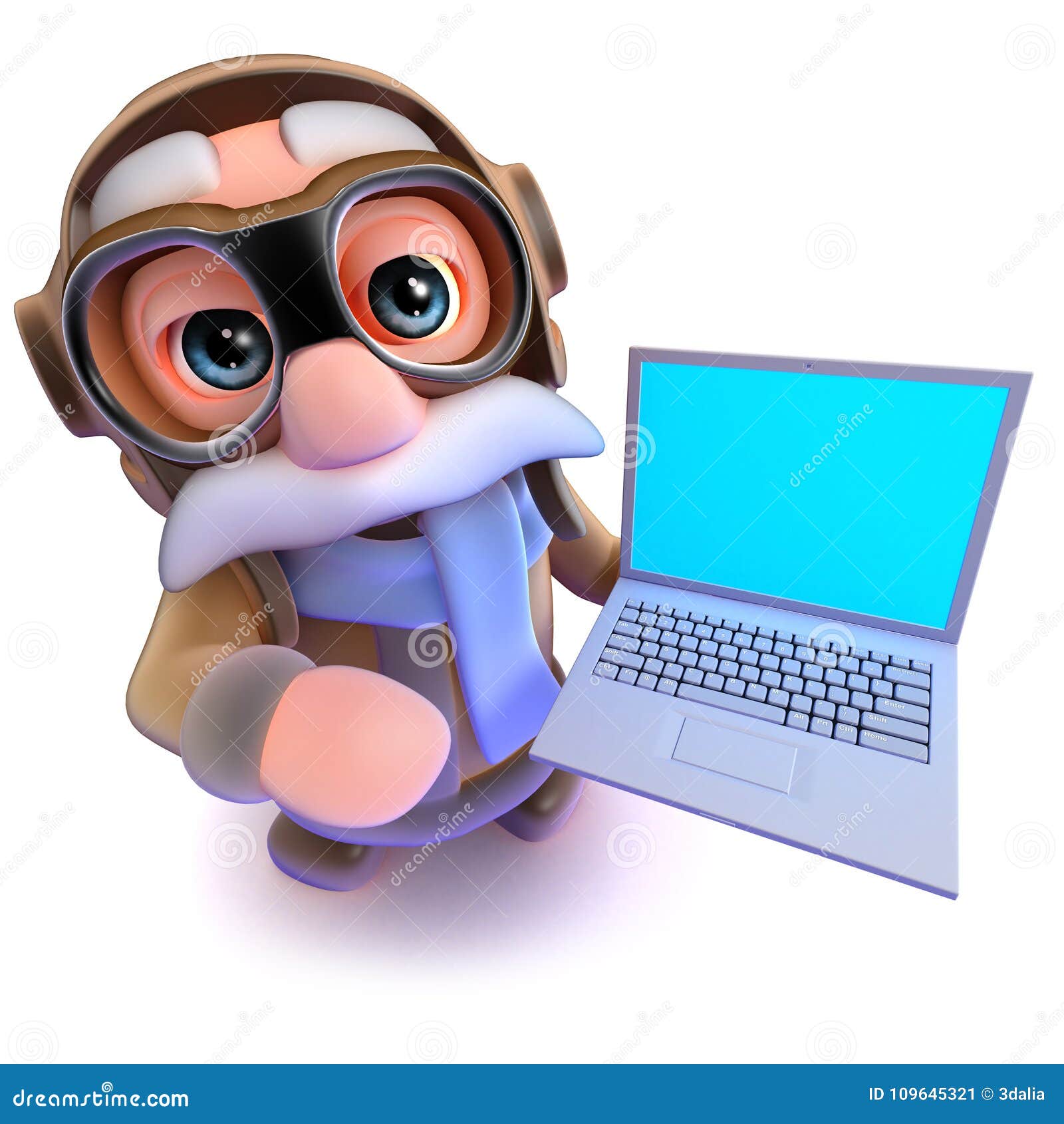 3d Funny Cartoon Airline Pilot Character Holding a Laptop Pc Computer ...