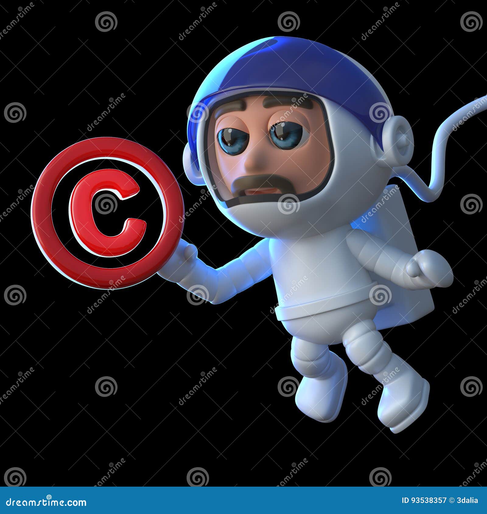 3d Funny Cartoon Astronaut Spaceman Floats in Space with a Copyright ...