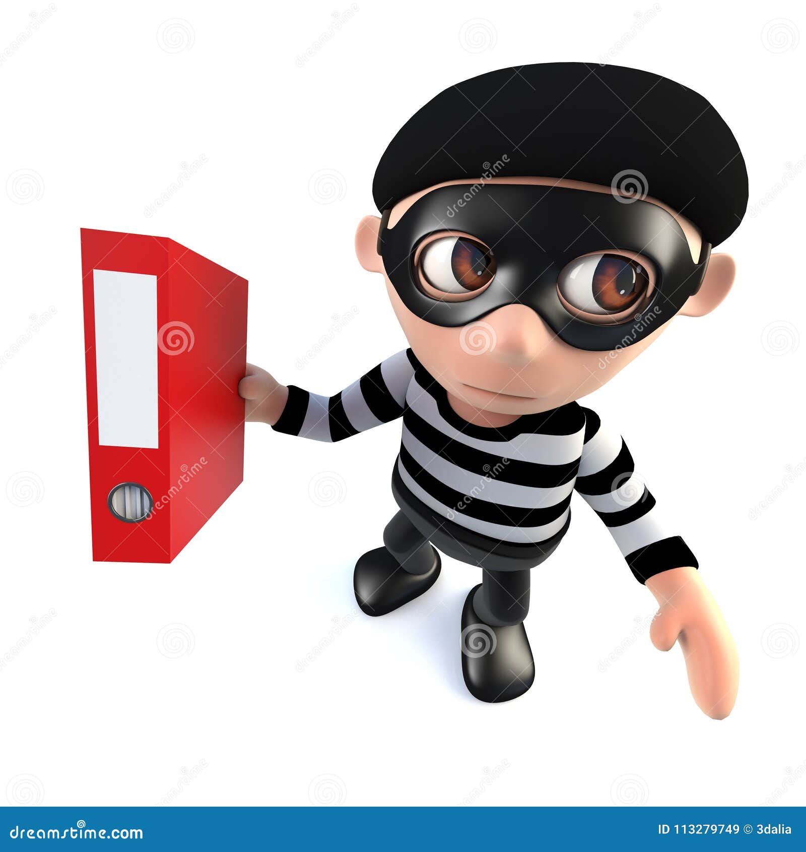 3d Funny Cartoon Burglar Thief Character Stealing a Folder Full of Data ...