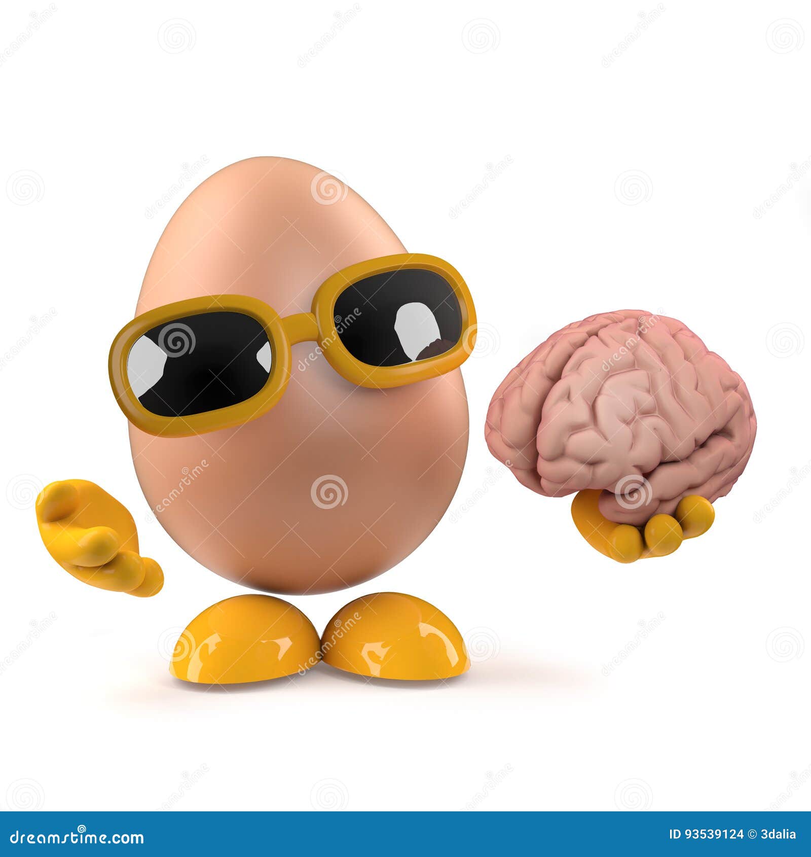 3d Funny Cartoon Chickens Egg Character Holding a Human Brain Stock ...