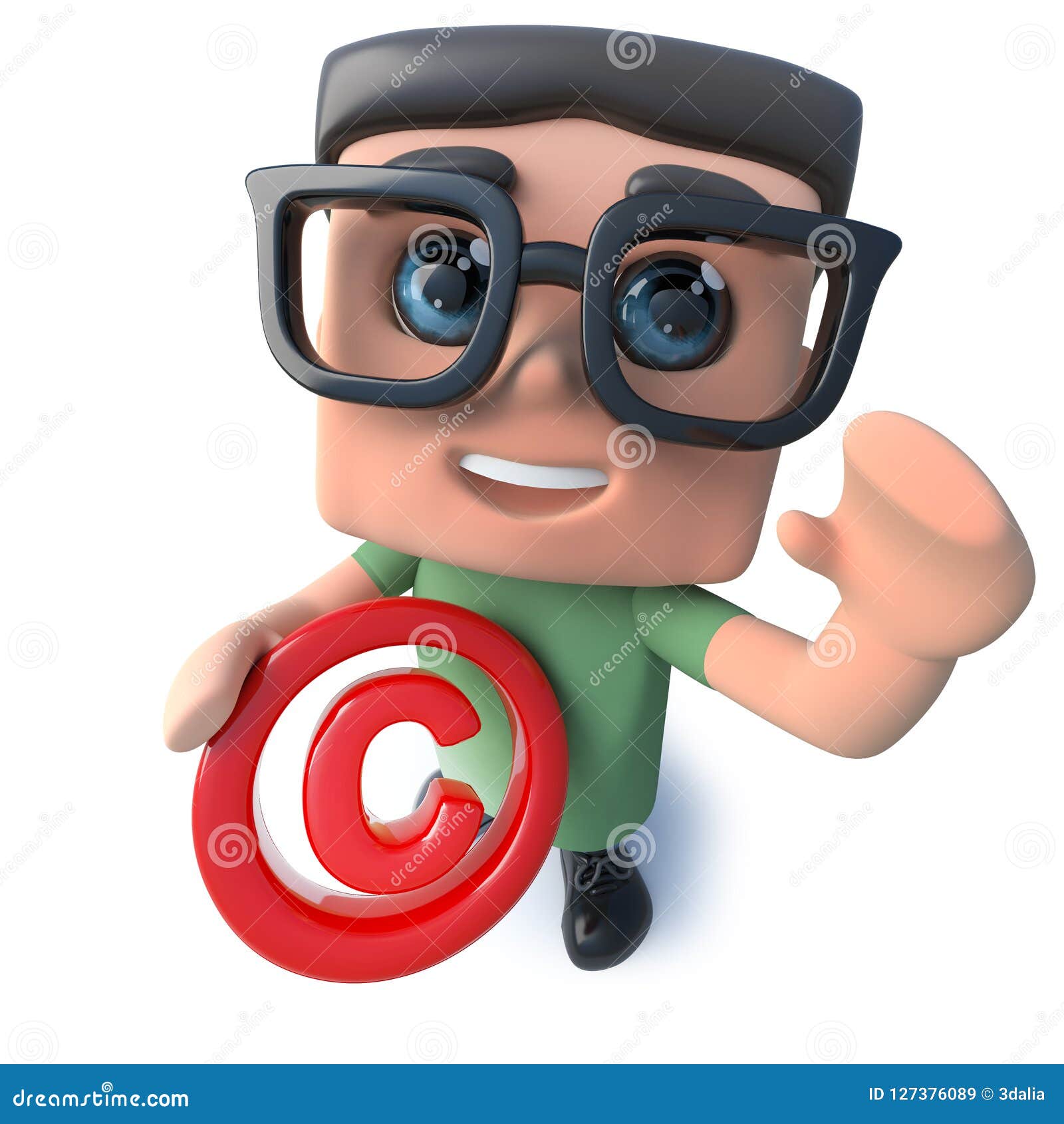 3d Funny Cartoon Computer Nerd Character Holding a Copyright Symbol ...