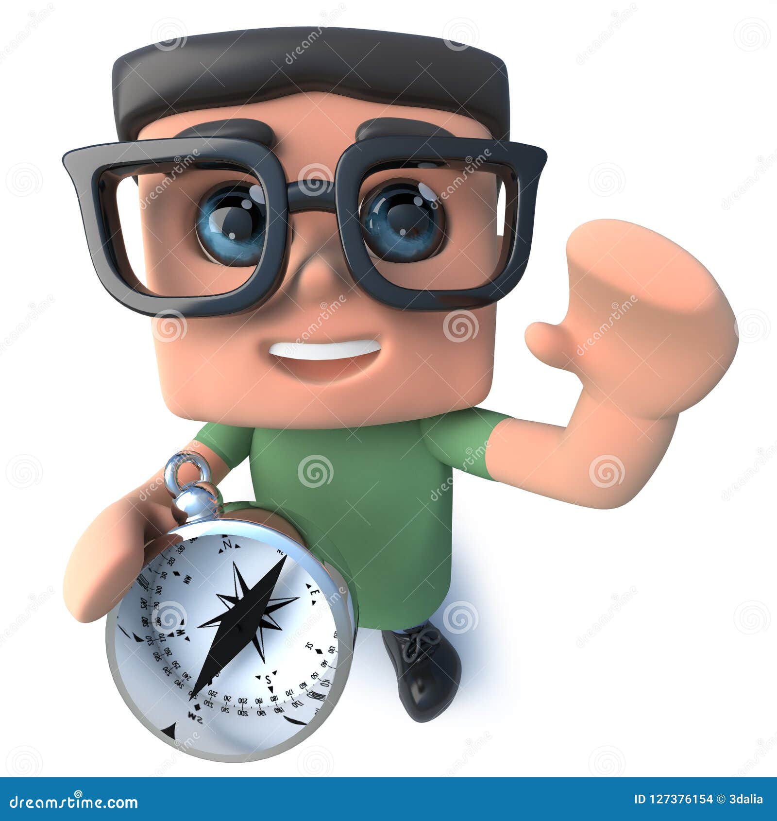 3d Funny Cartoon Computer Nerd Character Holding a Navigational Compass ...