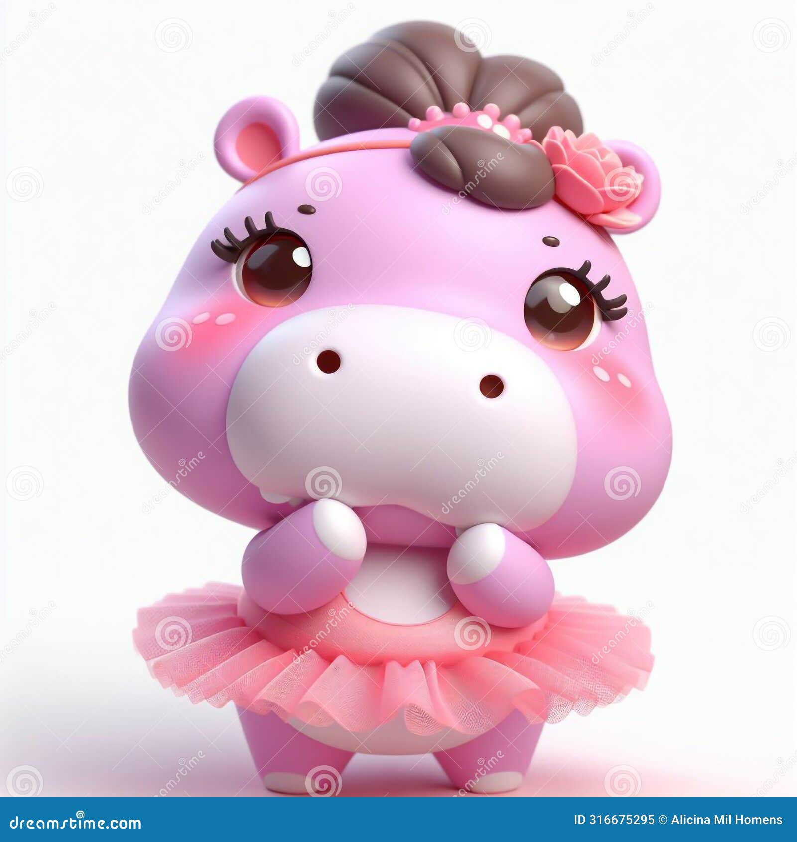 3D Funny Cartoon of Dancing Hippo with Pink Tutu Stock Illustration ...