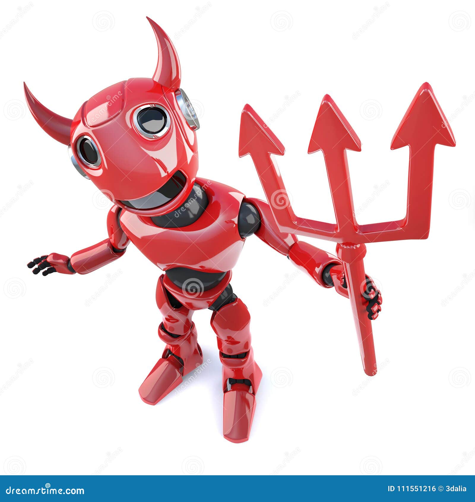 3d Funny Cartoon Demonic Devil Robot Waving a Satanic Trident Stock ...