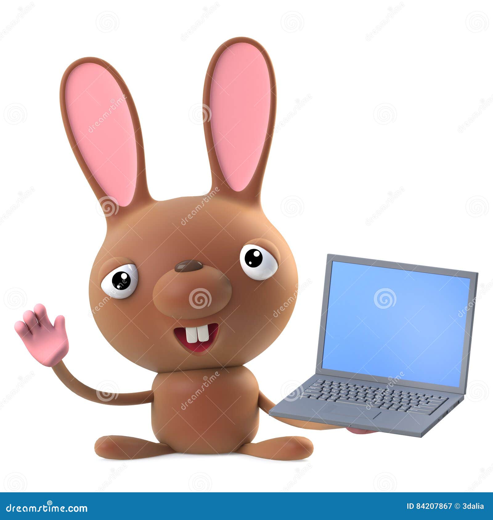 3d Funny Cartoon Easter Bunny Rabbit Character Has a Laptop Pc Stock ...