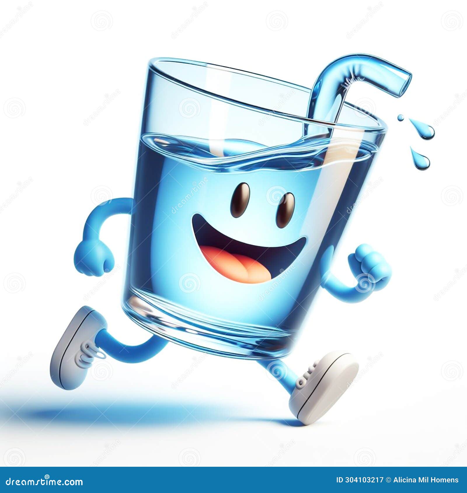 3D Funny Cartoon of a Glass of Water. AI Generated Stock Illustration ...