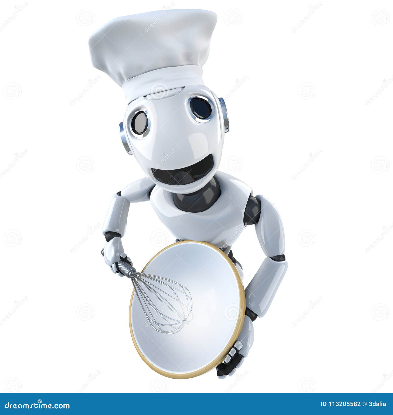 3d Funny Cartoon Mechanical Robot Character Baking a Cake in a Chefs ...