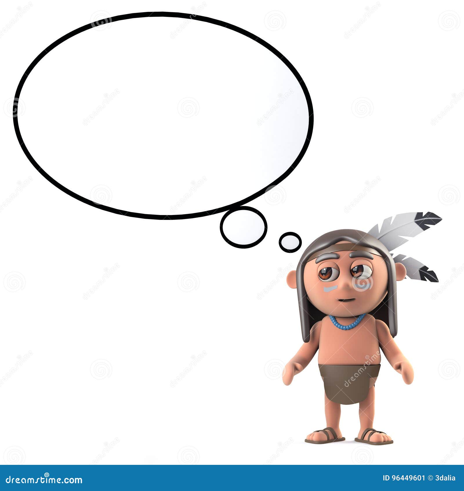 3d Funny Cartoon Native American Indian is Thinking Stock Illustration ...