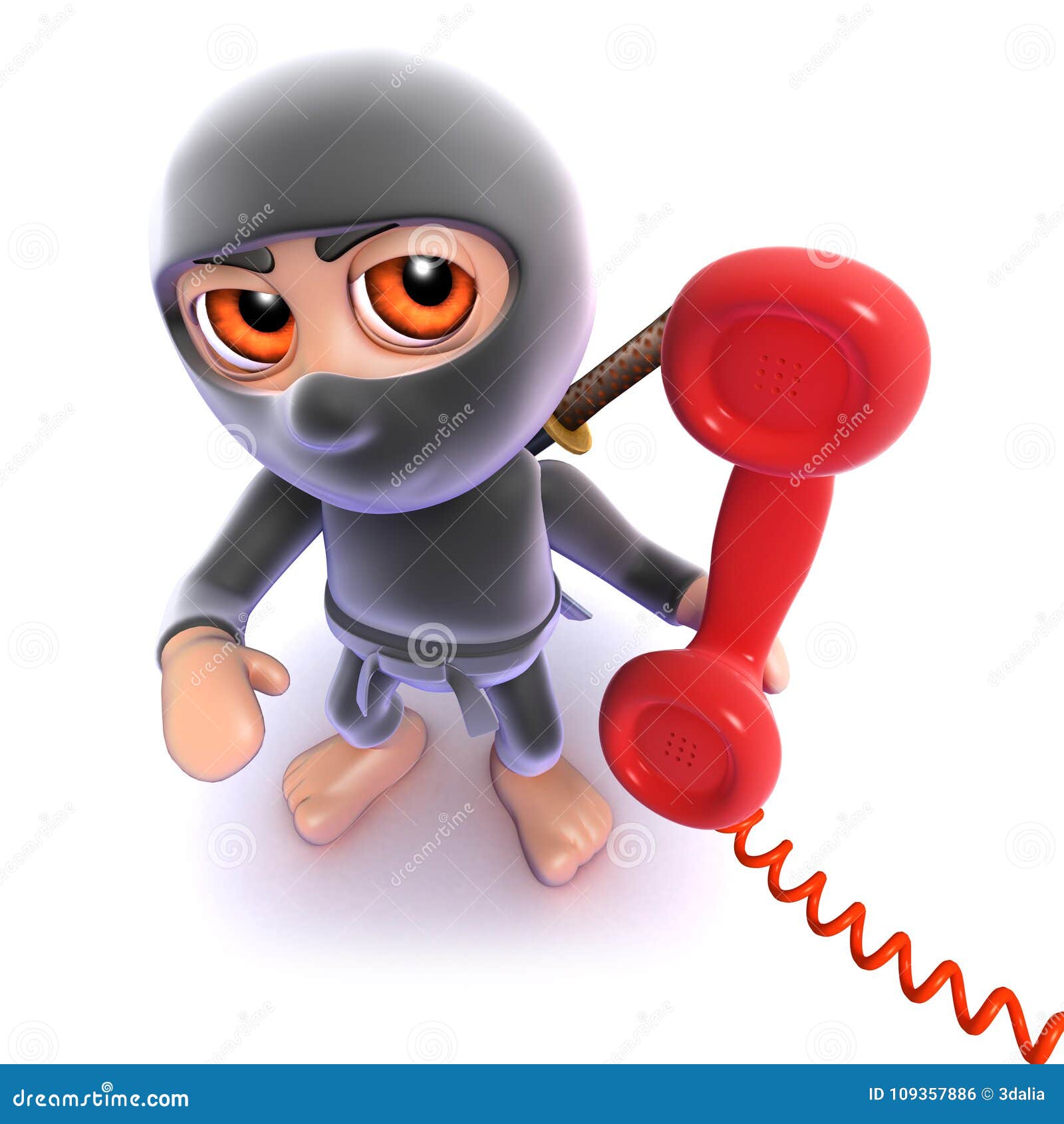 3d Funny Cartoon Ninja Assassin Answering a Phone Stock Illustration ...