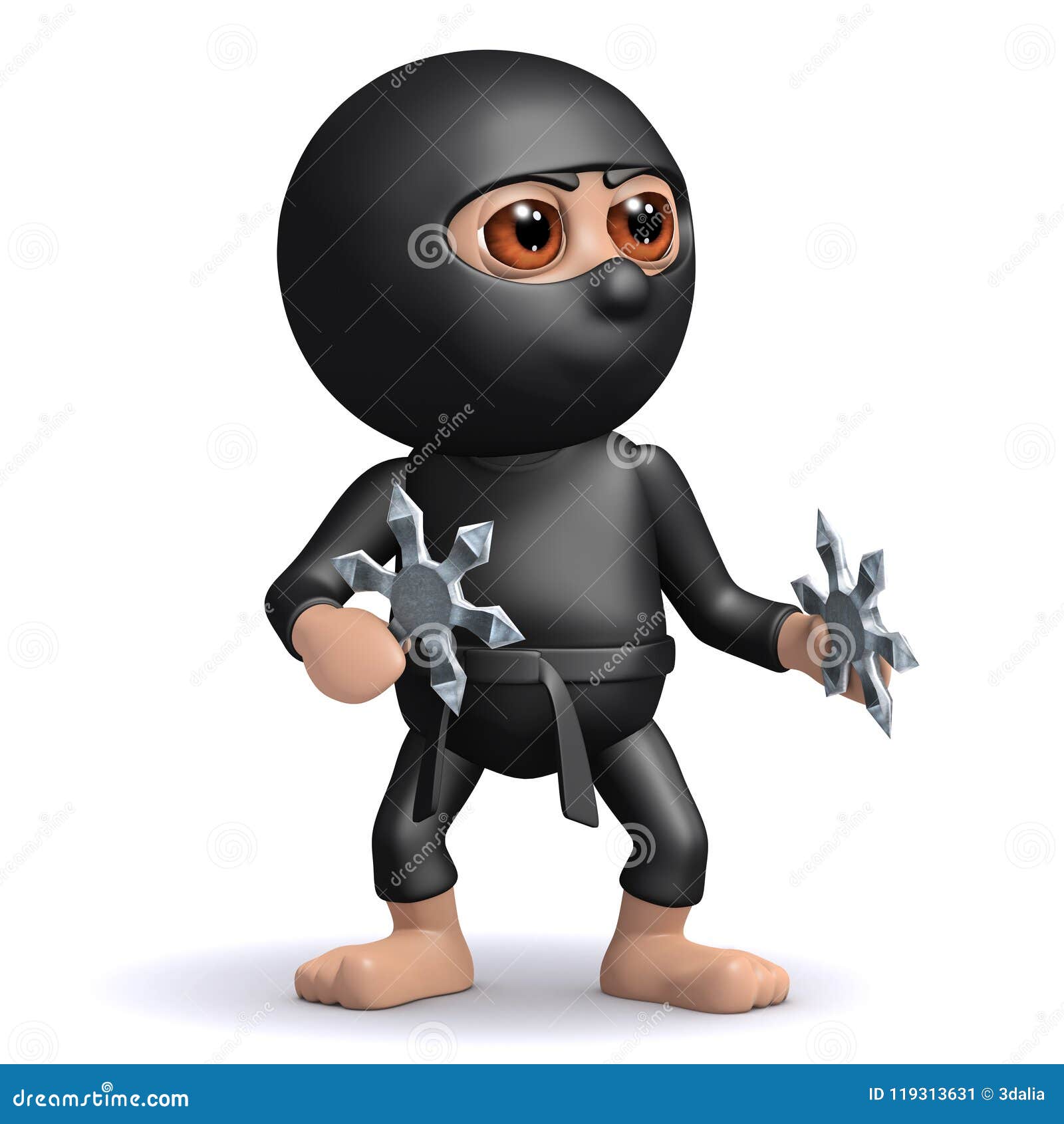 3d Funny Cartoon Ninja Warrior Assassin with Throwing Stars Stock ...