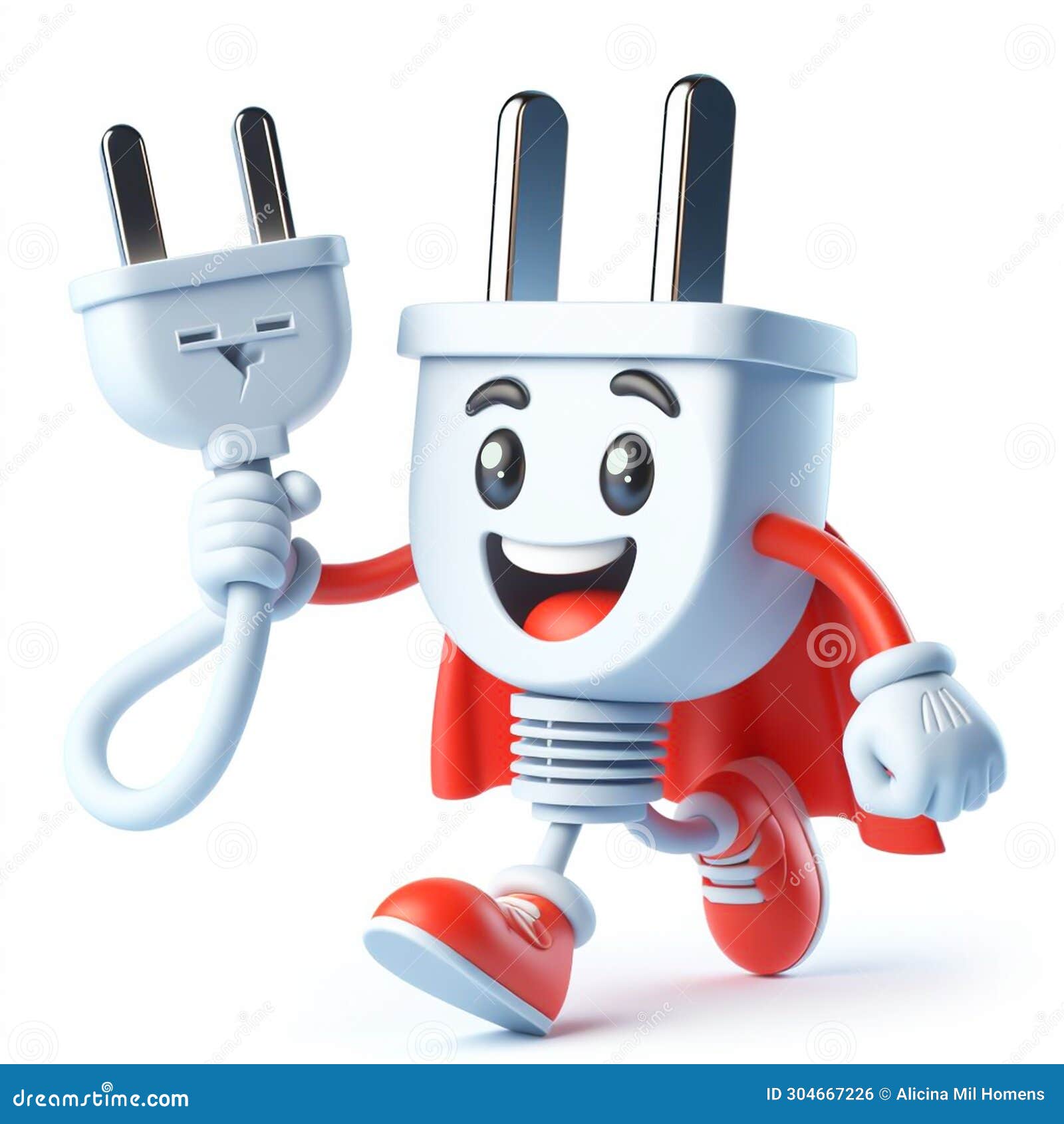 3D Funny Cartoon of a Plug. Technology Concept Stock Illustration ...