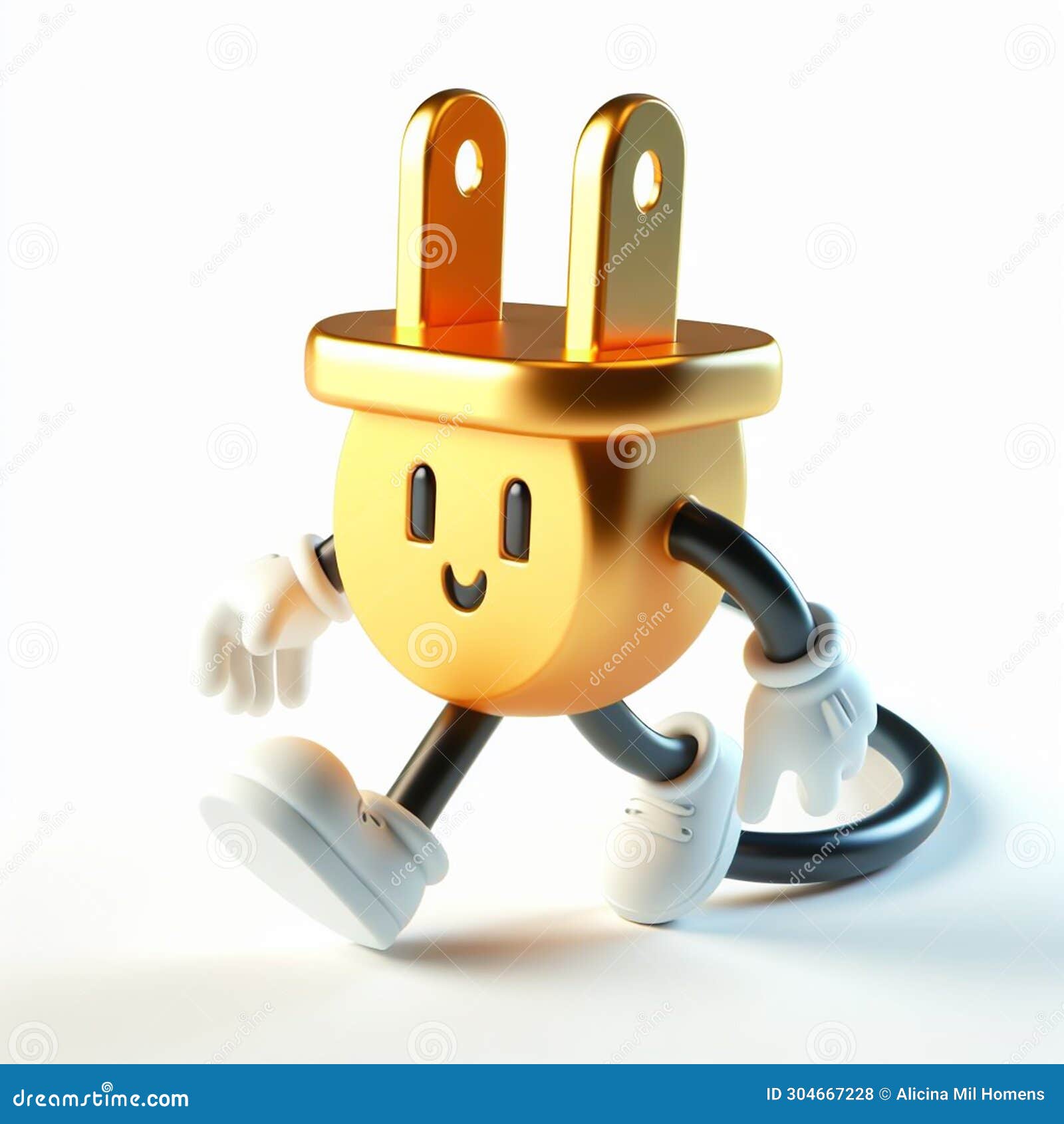 3D Funny Cartoon of a Plug. Technology Concept Stock Illustration ...