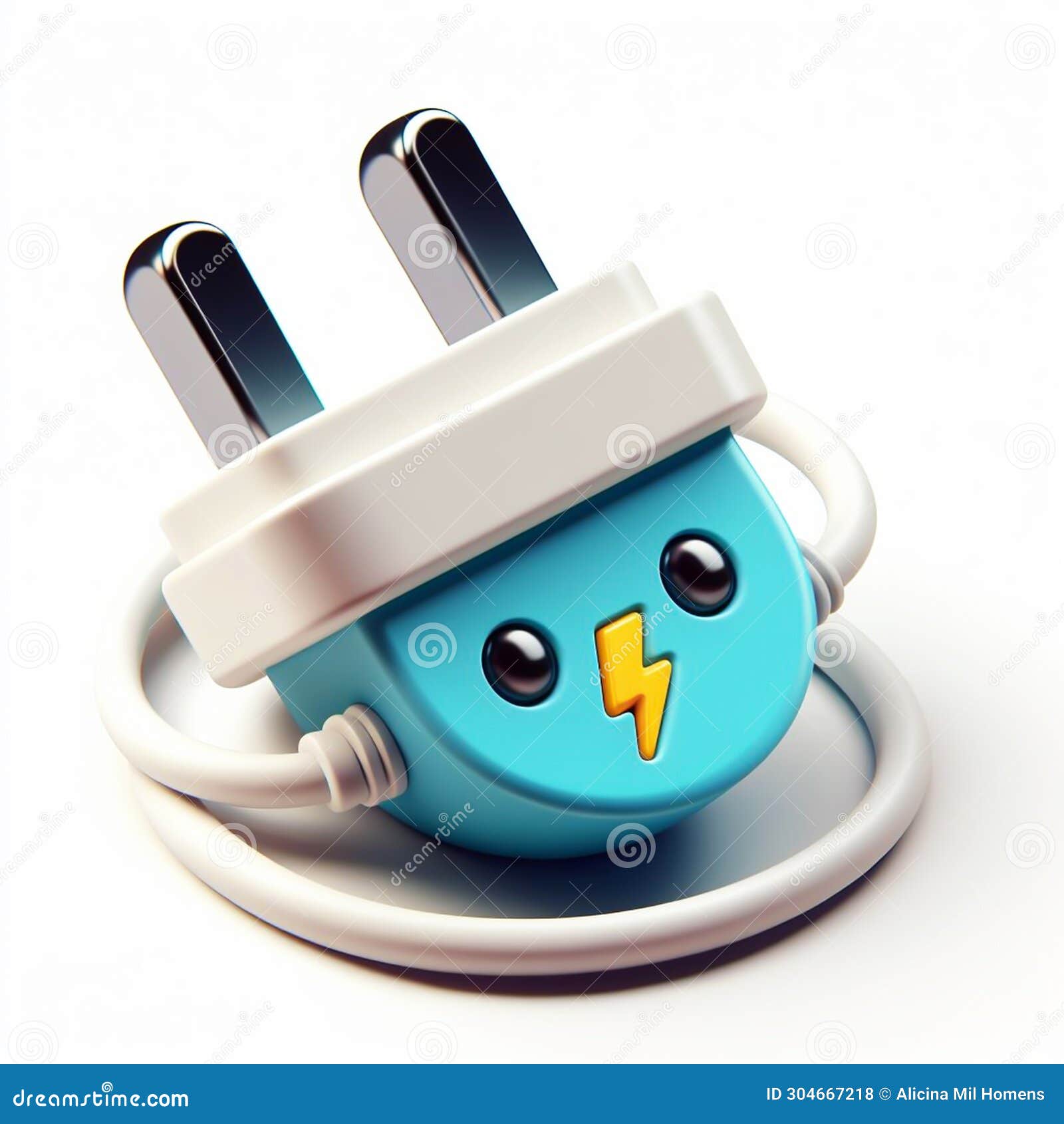 3D Funny Cartoon of a Plug. Technology Concept Stock Illustration ...