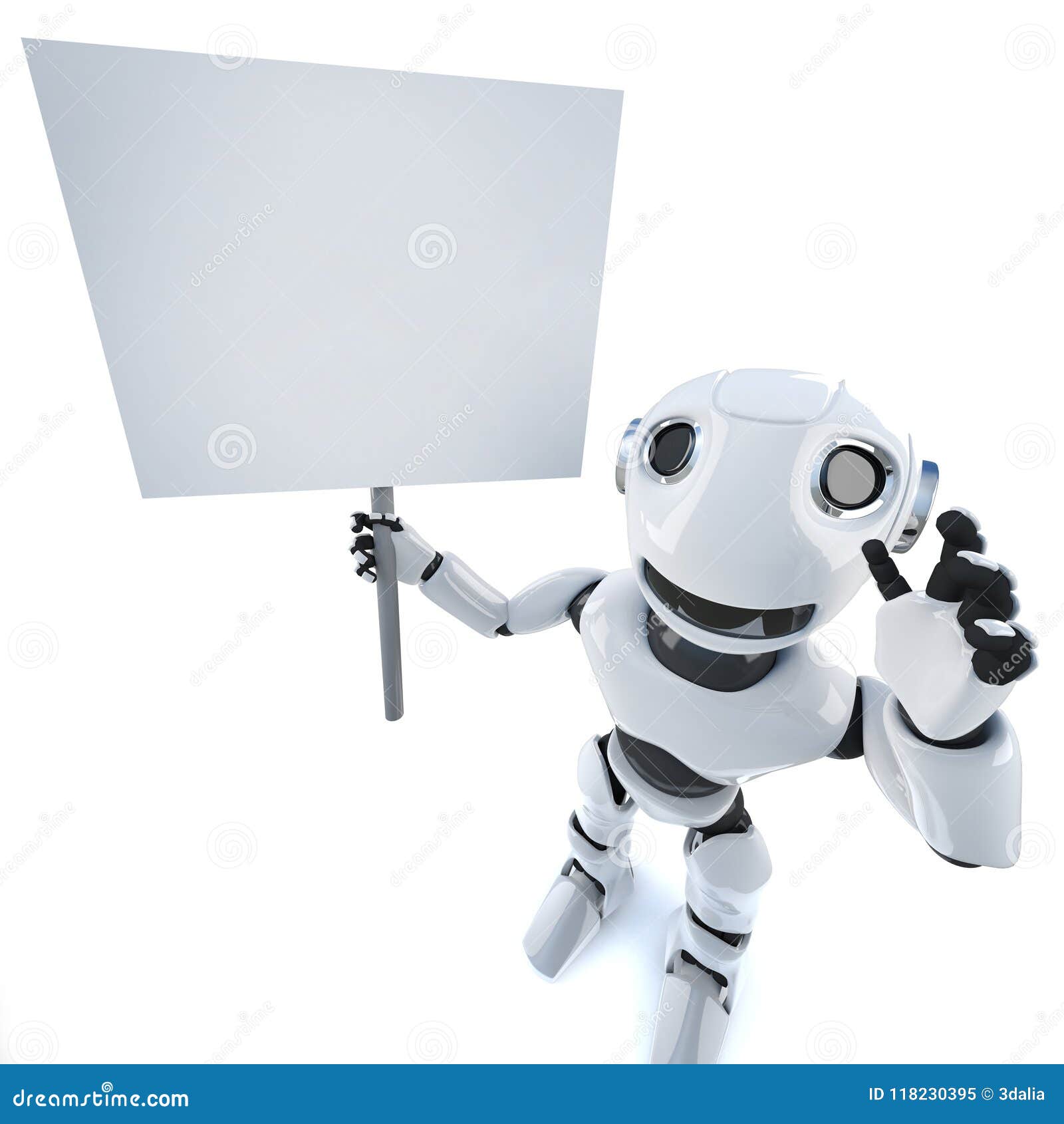 3d Funny Cartoon Robot Character Holding a Placard Stock Illustration ...