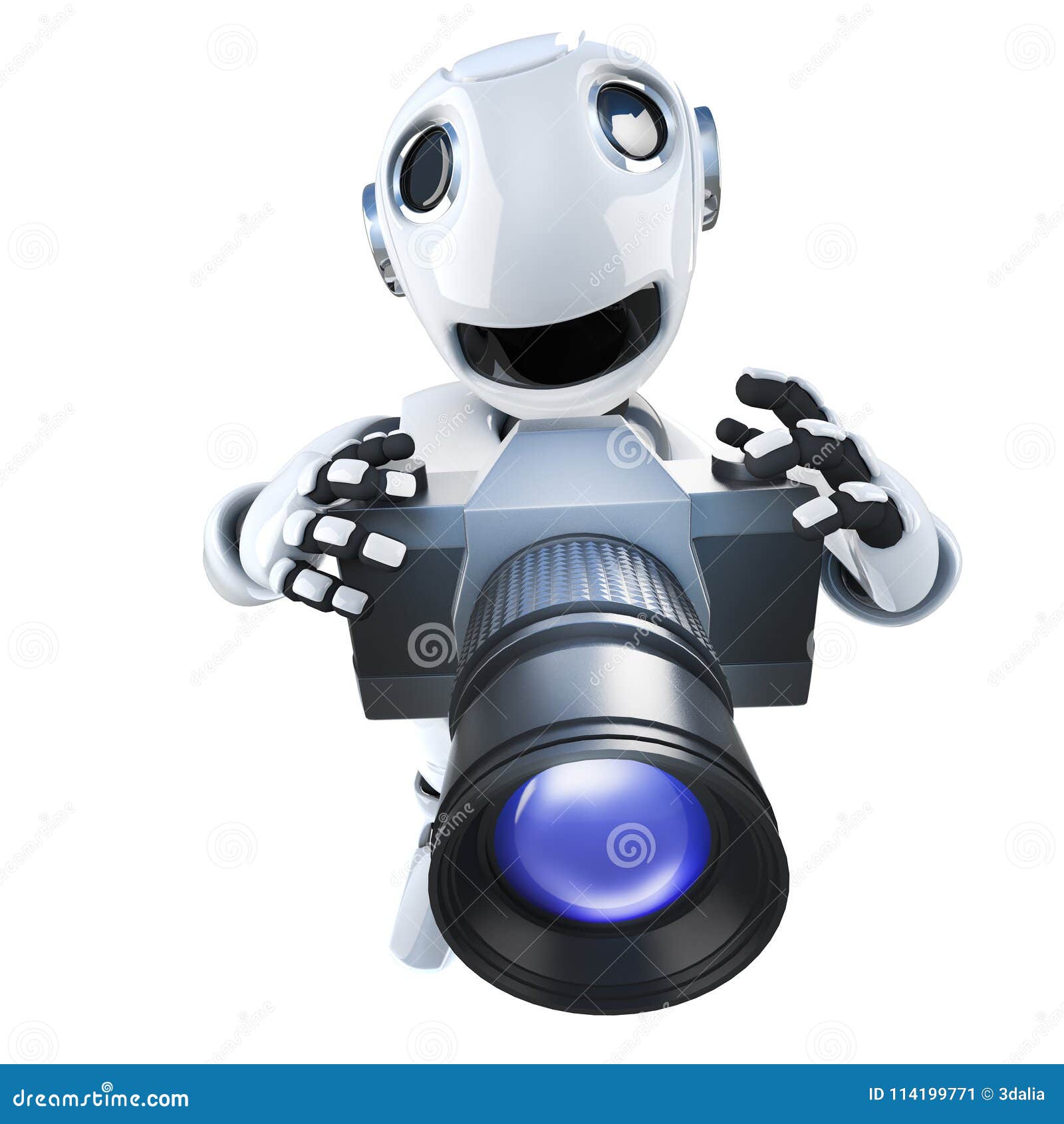3d Funny Cartoon Robot Character Taking a Photo with a Camera Stock ...