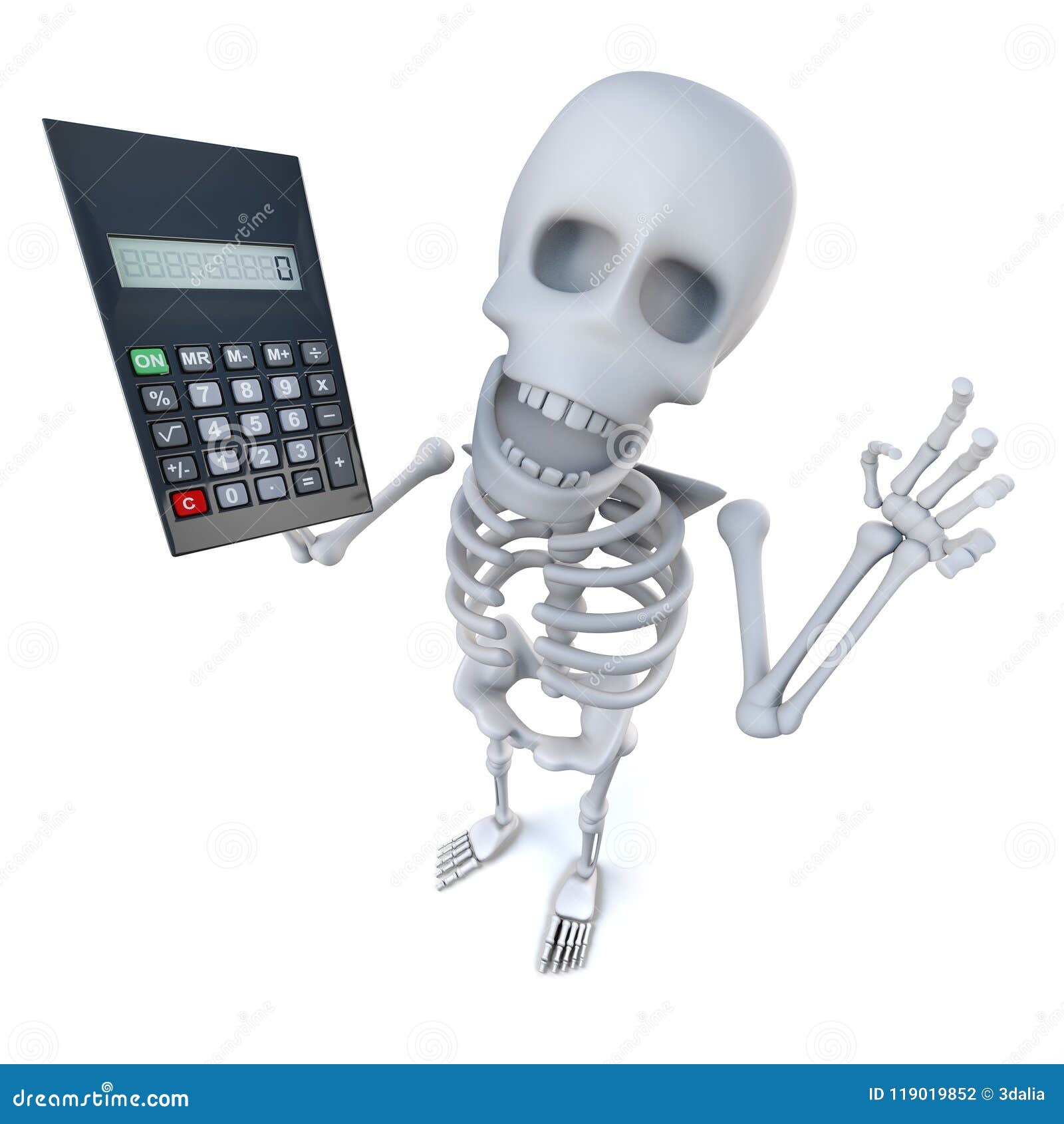 3d Funny Cartoon Skeleton Character Using a Calculator Stock ...
