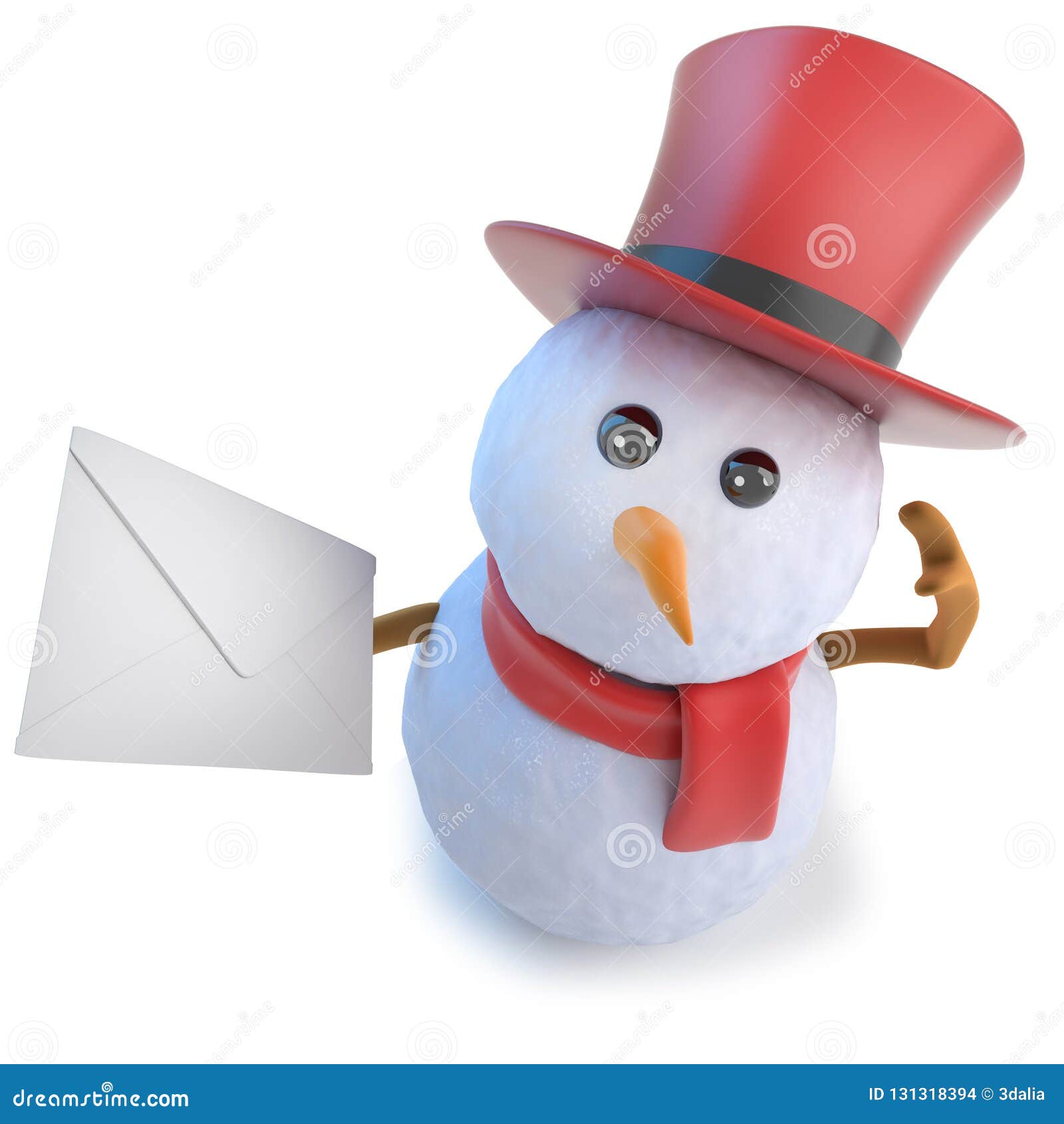 3d Funny Cartoon Snowman Wearing a Top Hat and Holding a Mail Message ...