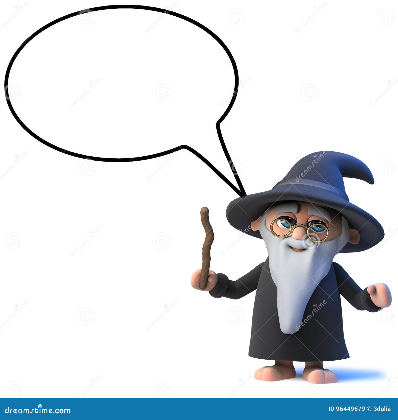 3d Funny Cartoon Wizard Magician Character with Speech Balloon Stock ...