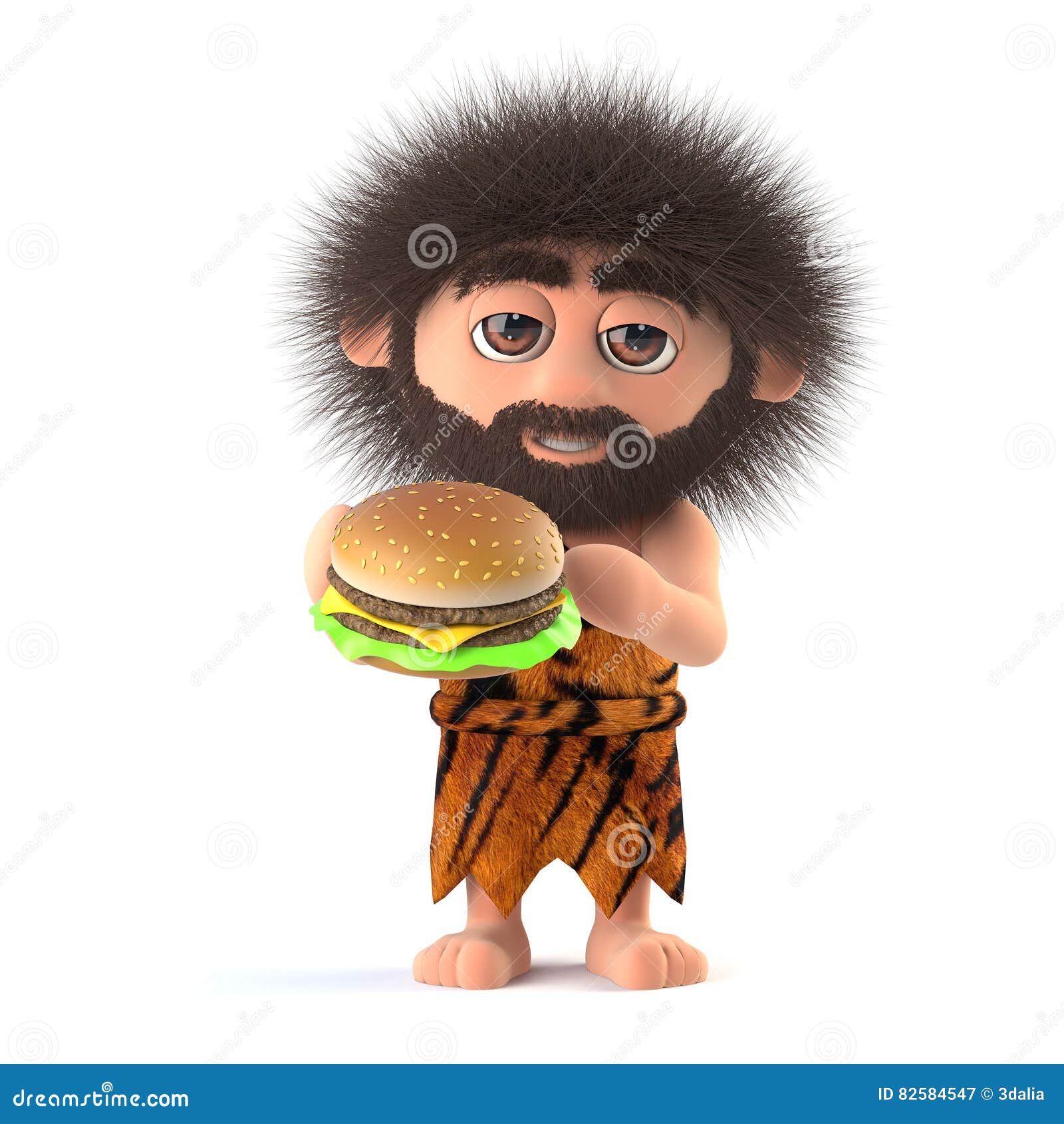 Caveman Eating Meat. Prehistoric Man And Meat On Bone. Ancient Man ...